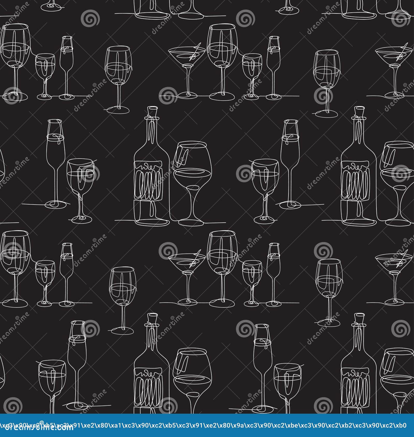 Seamless Pattern with Alcohol Drinks. Black Background.Glasses for Wine ...