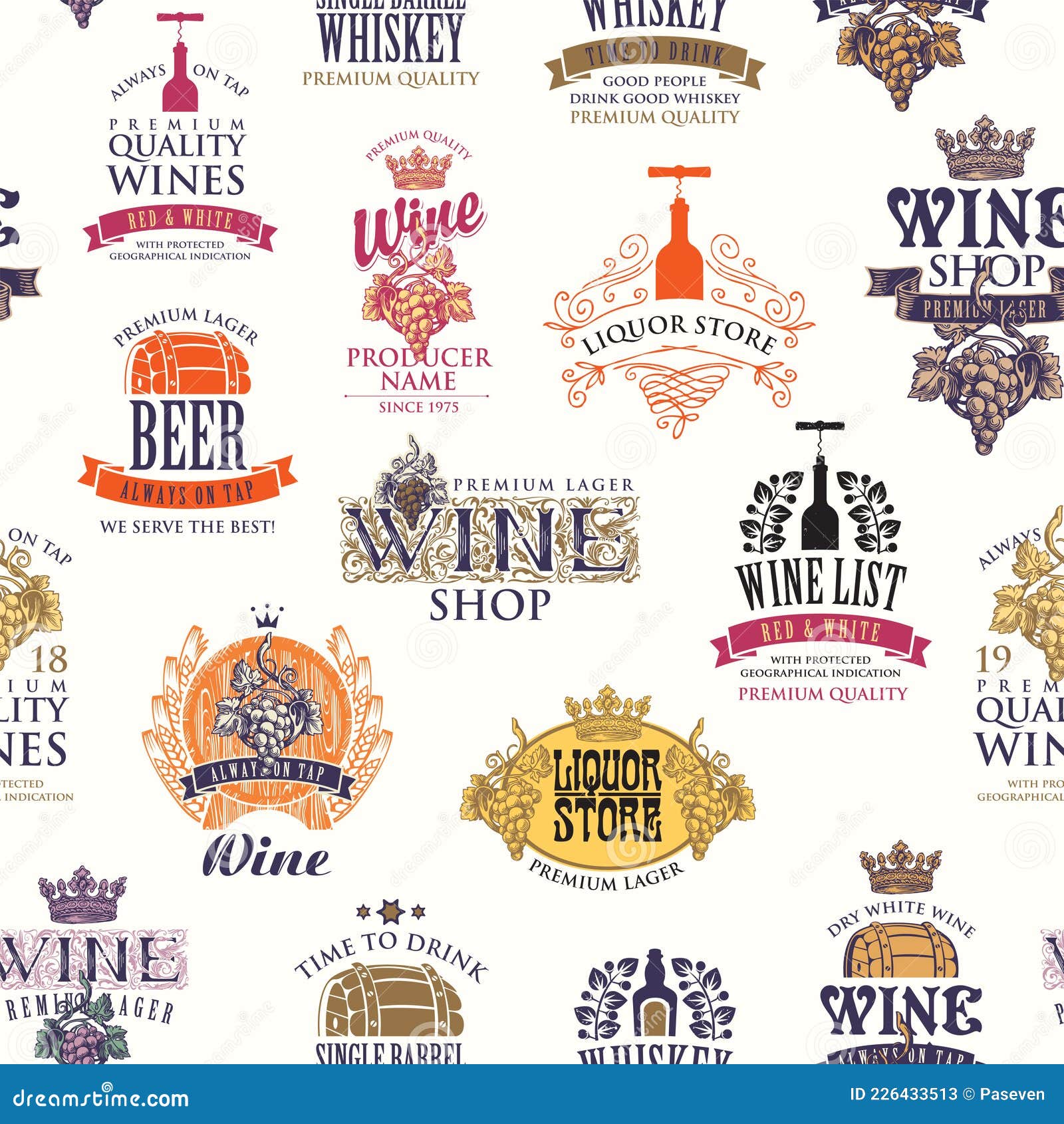 Seamless Pattern with Alcohol Logos and Signs Stock Vector ...