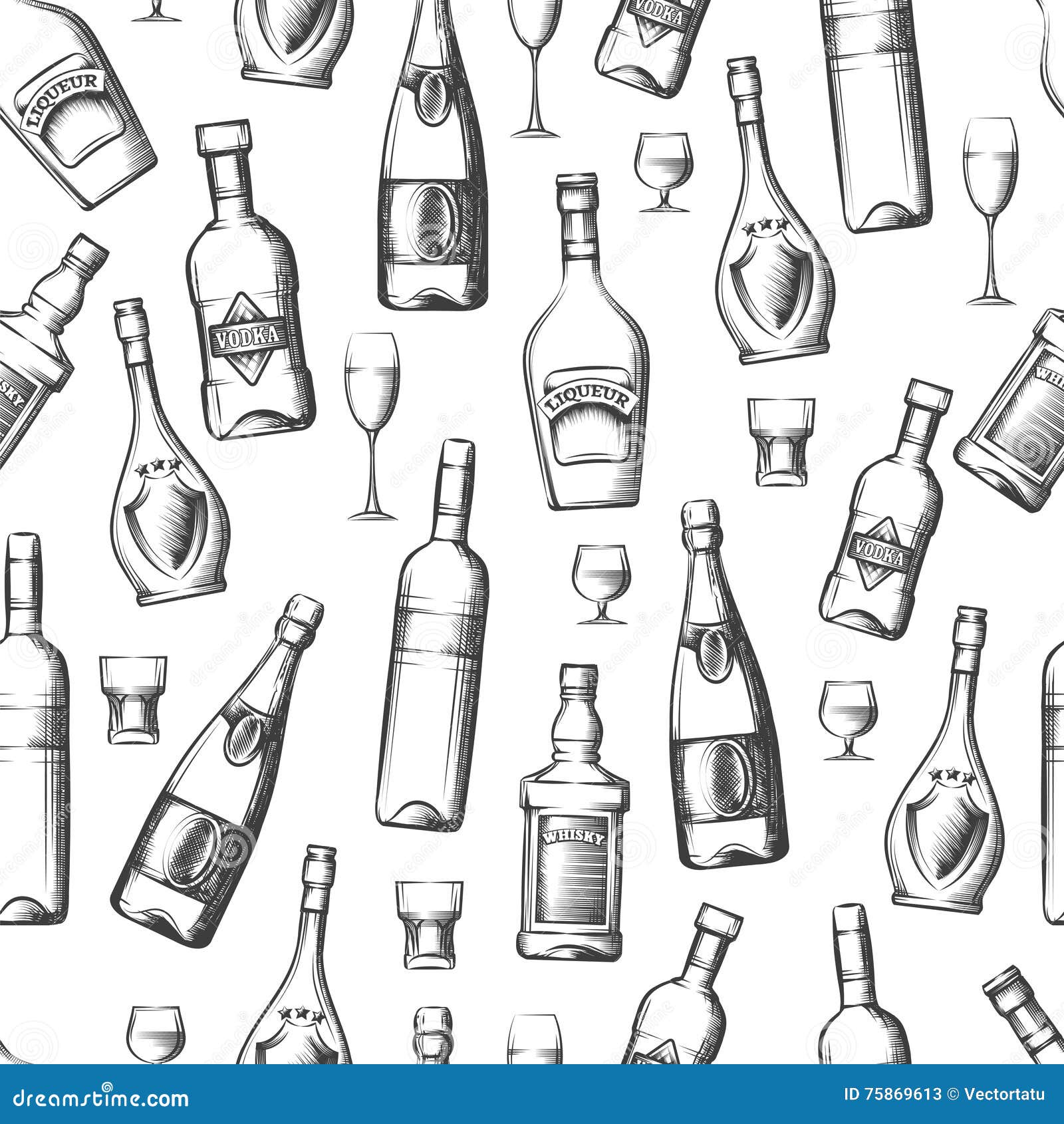 Seamless Pattern with Alcoholic Drinks Stock Vector - Illustration of ...