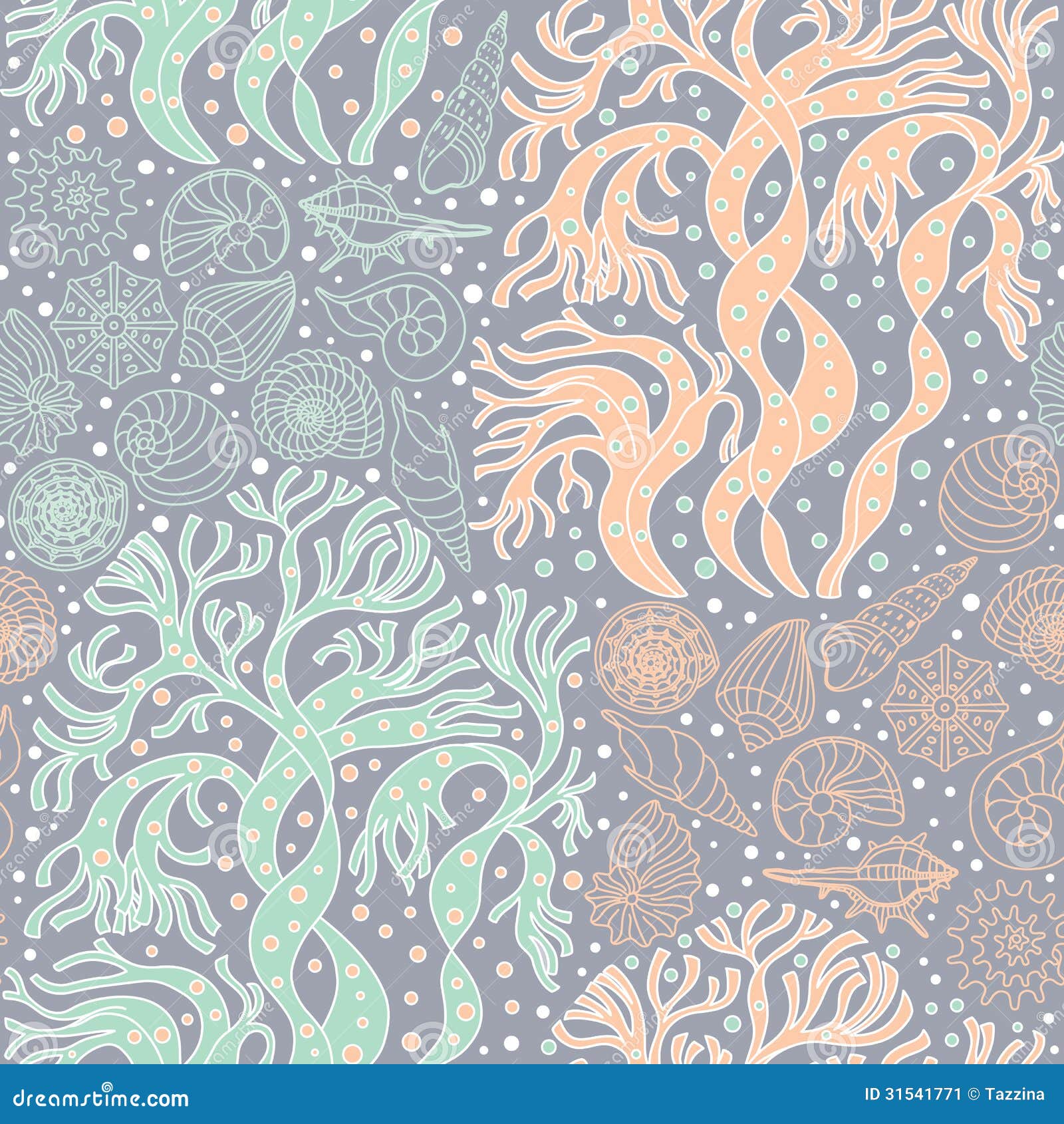 Seamless Pattern with Algae and Seashells Stock Vector - Illustration ...