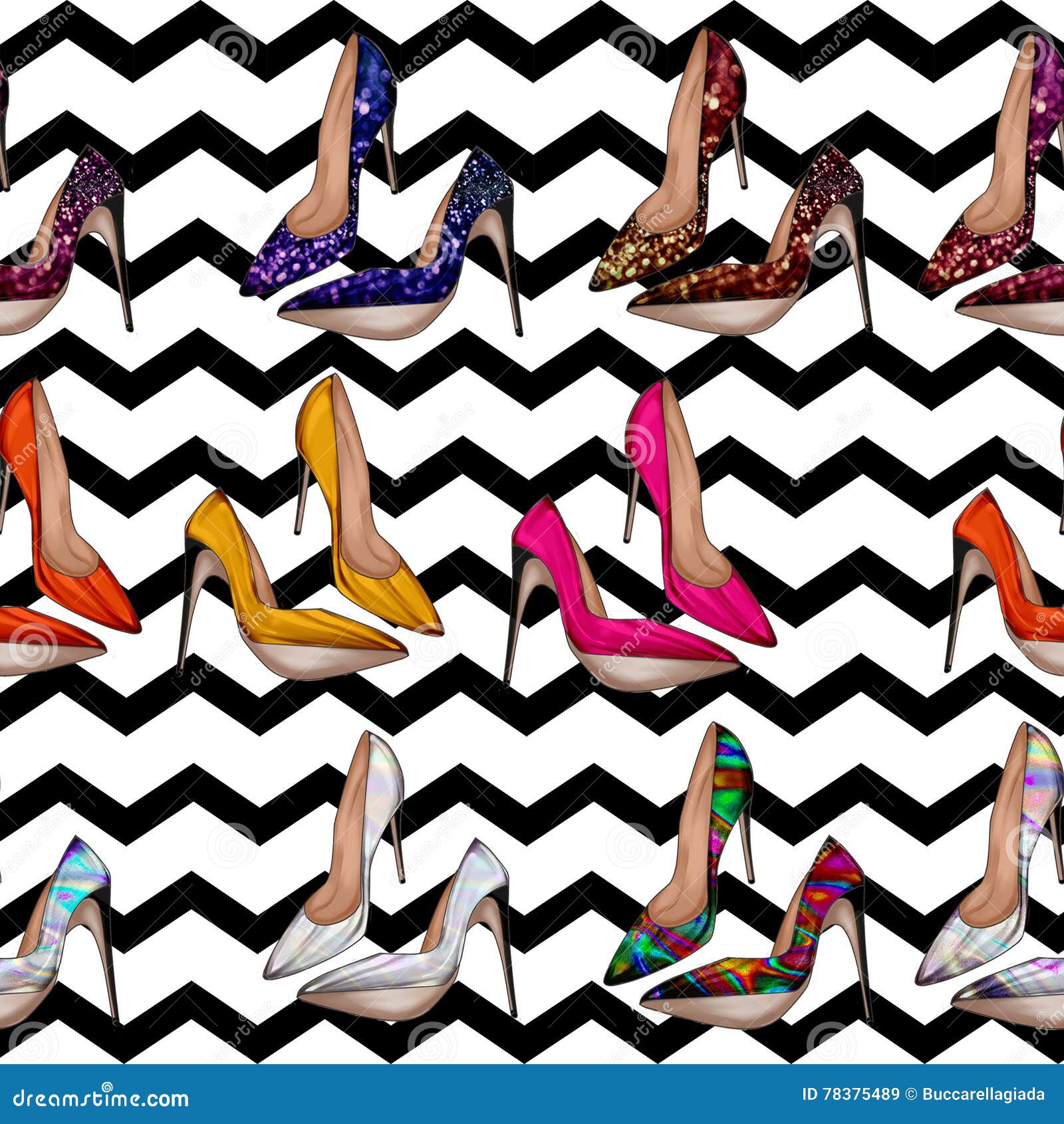 Seamless Pattern - All Over Background with Stiletto Shoes in Various ...