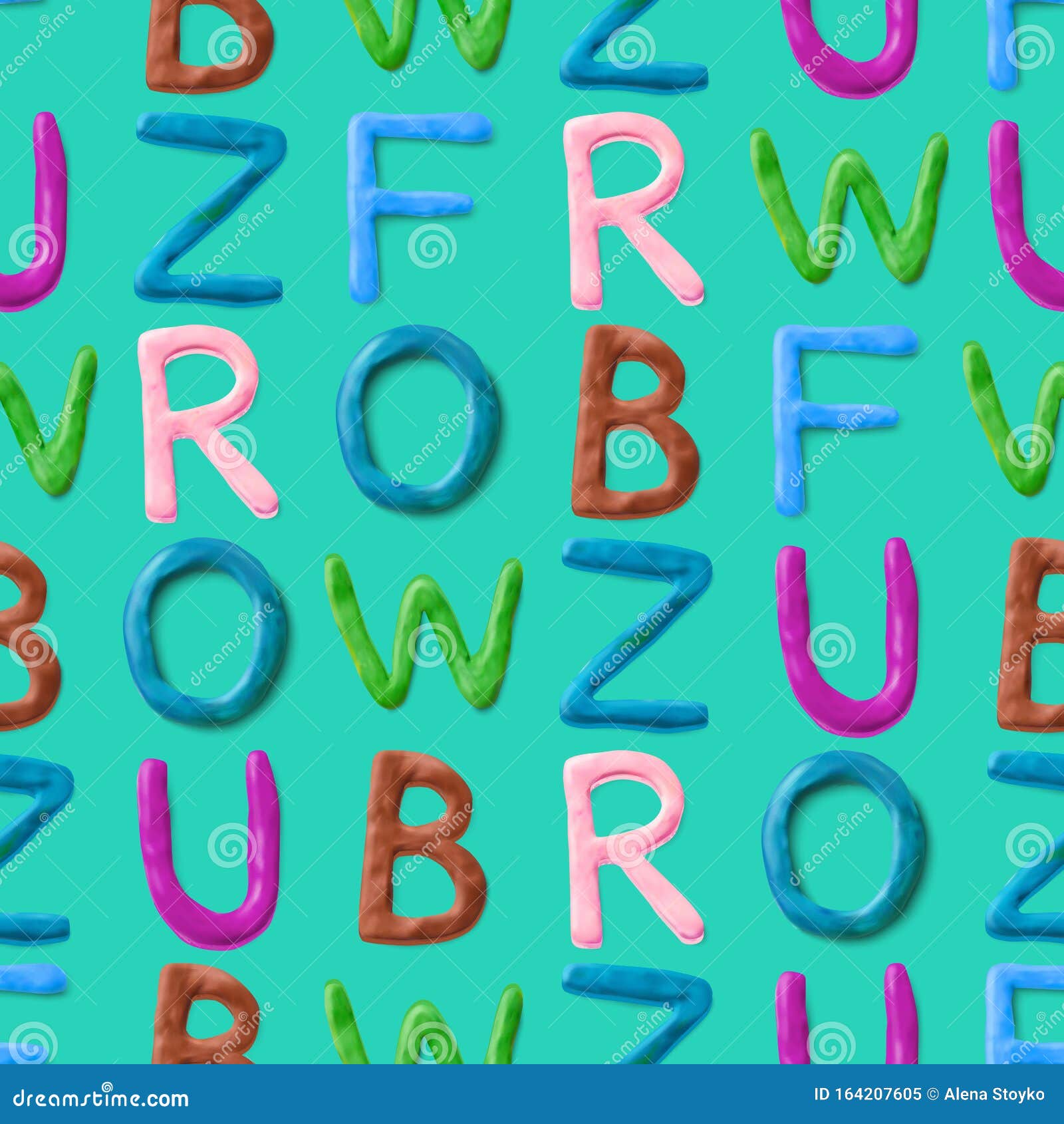 Seamless Pattern with Alphabet. Handmade Modeling Clay Letters ...