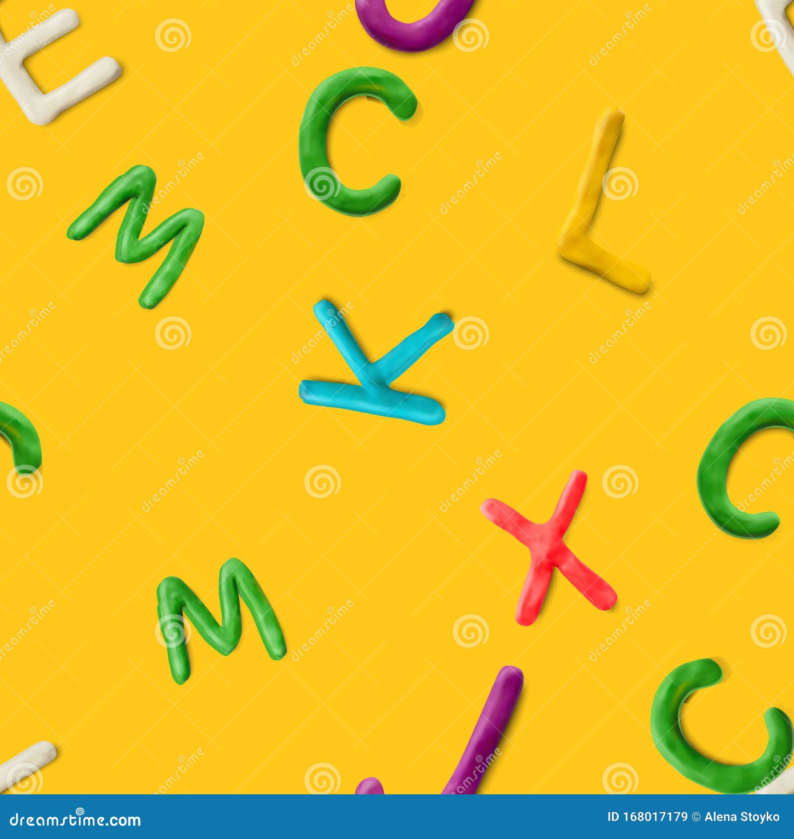 Seamless Pattern with Alphabet. Handmade Modeling Clay Letters ...