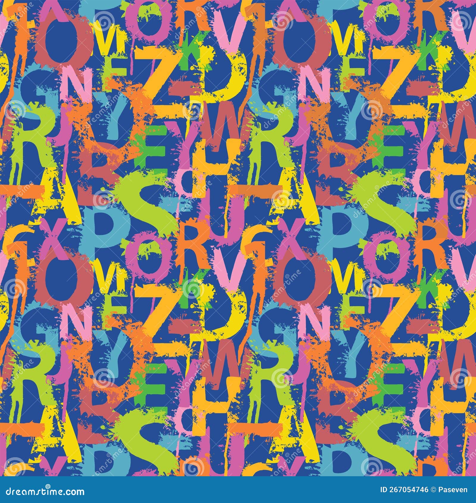 Seamless Pattern with Alphabet Letters in Splashes and Blots Stock ...
