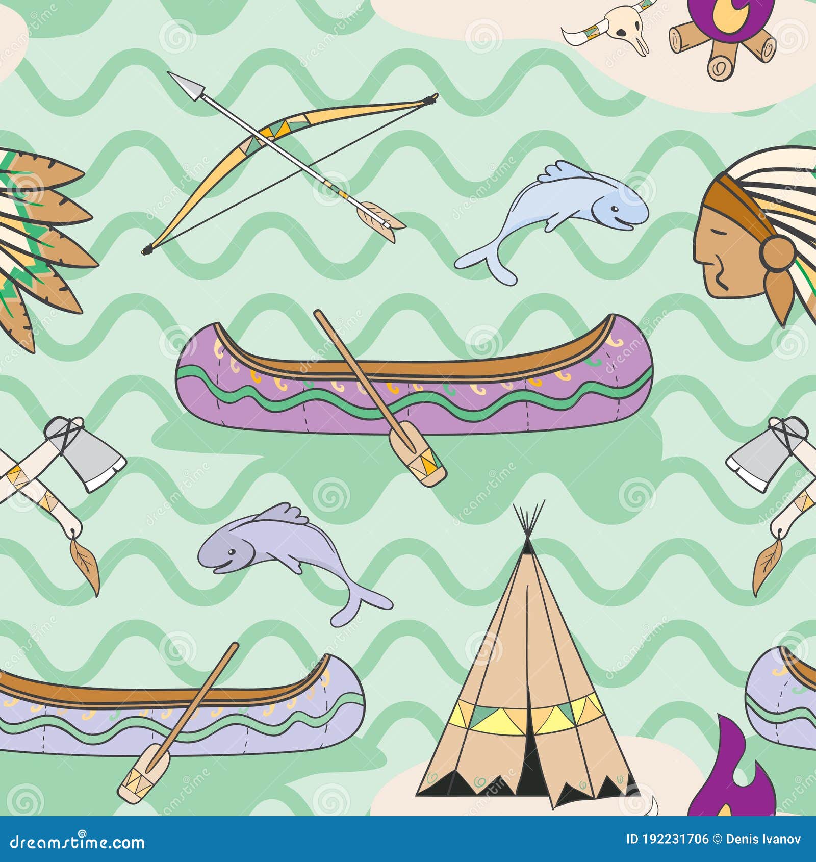 Seamless Pattern with American Indian Objects Stock Vector ...