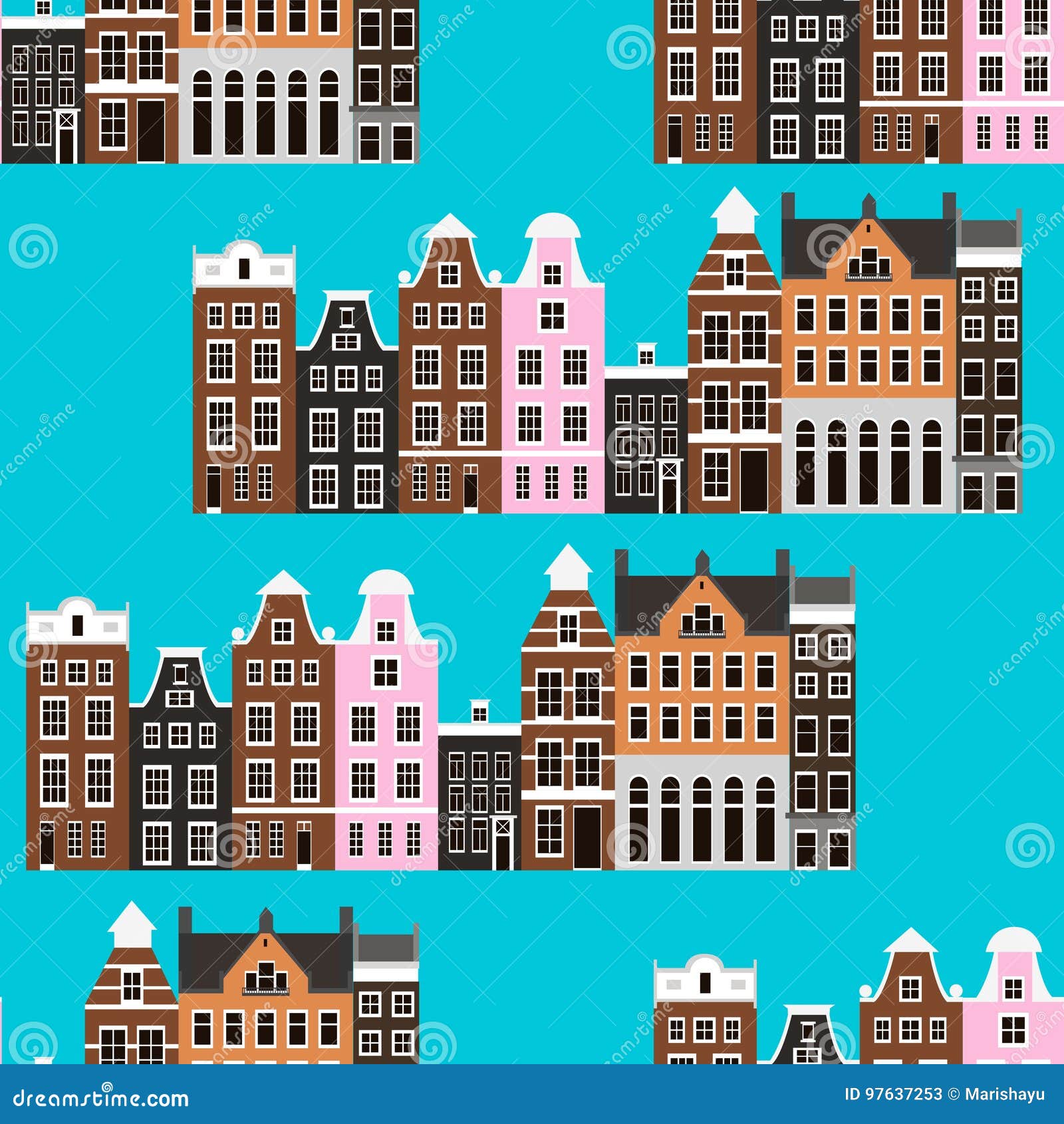 Seamless Pattern with Amsterdam Houses Stock Vector - Illustration of ...