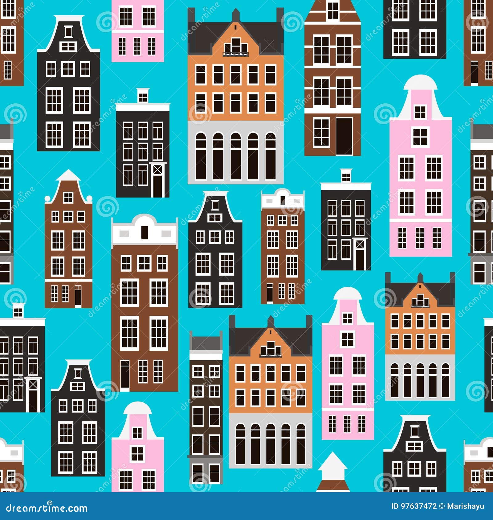 Seamless Pattern with Amsterdam Houses Stock Vector - Illustration of ...