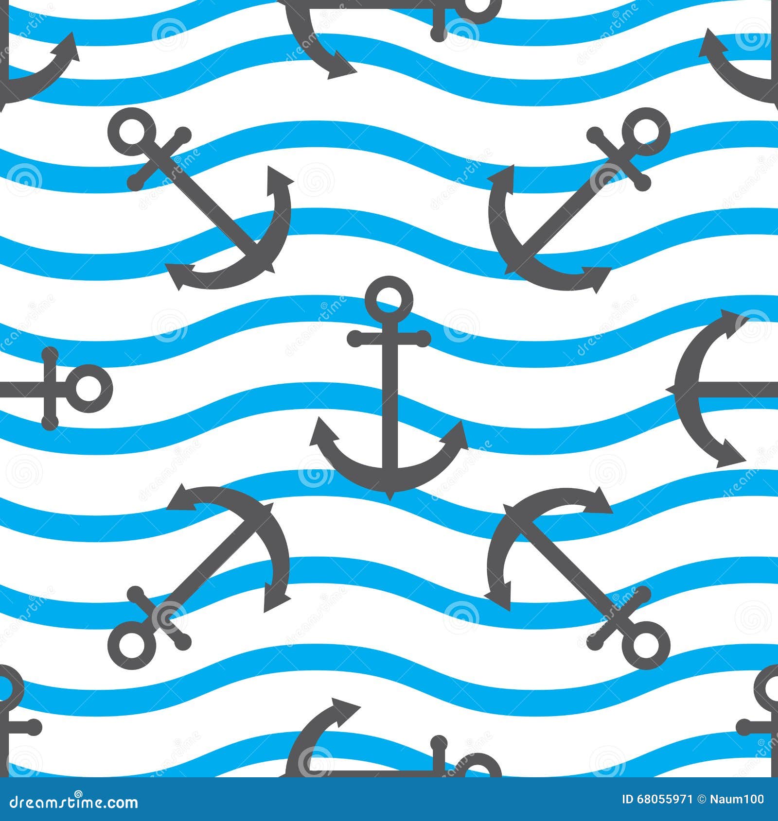 Seamless Pattern Anchor on a Background of Waves Stock Vector ...