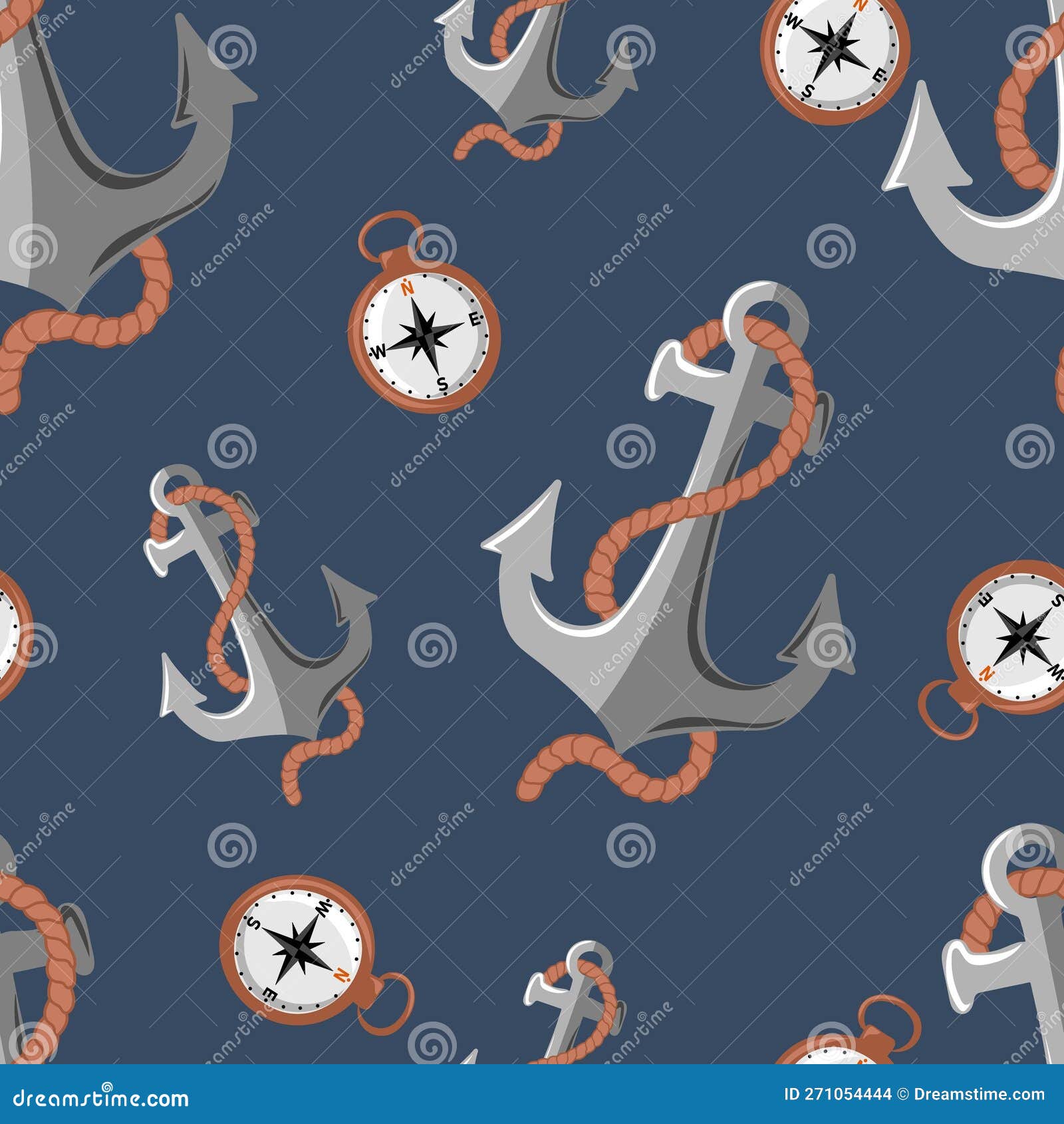 Seamless Pattern with Anchors and Compass. Modern Print for Fabric ...