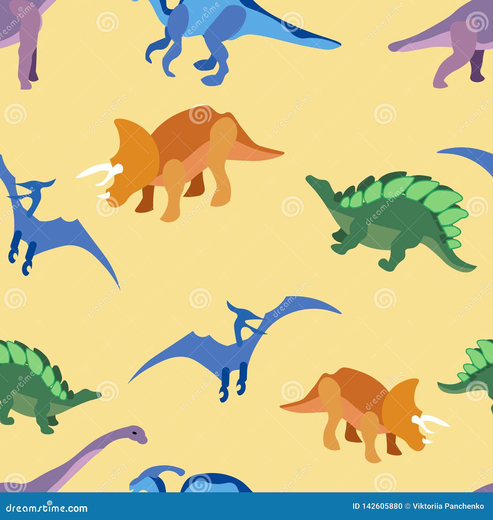 Seamless Pattern, Ancient Animals, Dragons. in Minimalist Style Cartoon ...