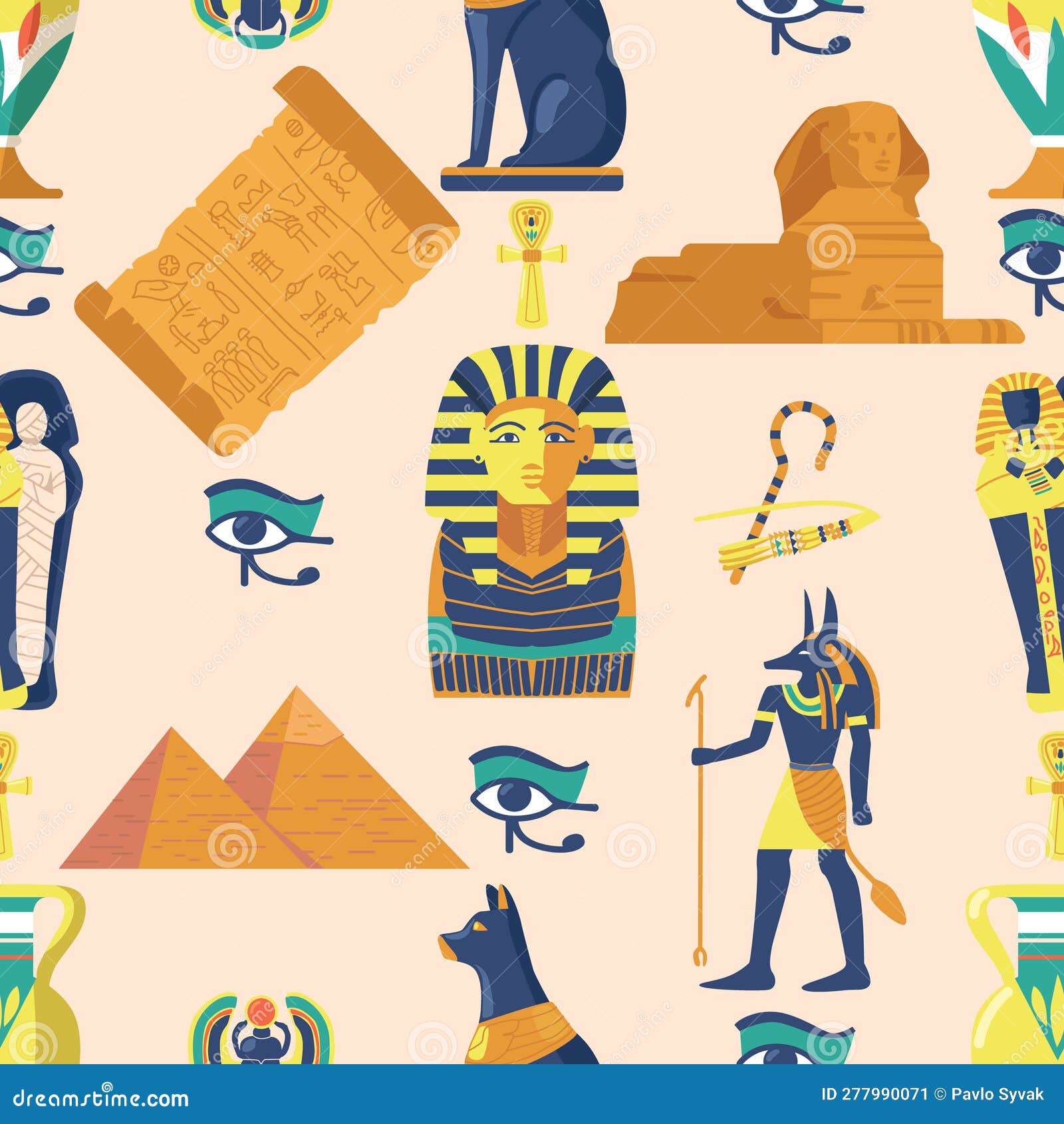 Seamless Pattern with Ancient Egypt Elements Features Pharaohs ...