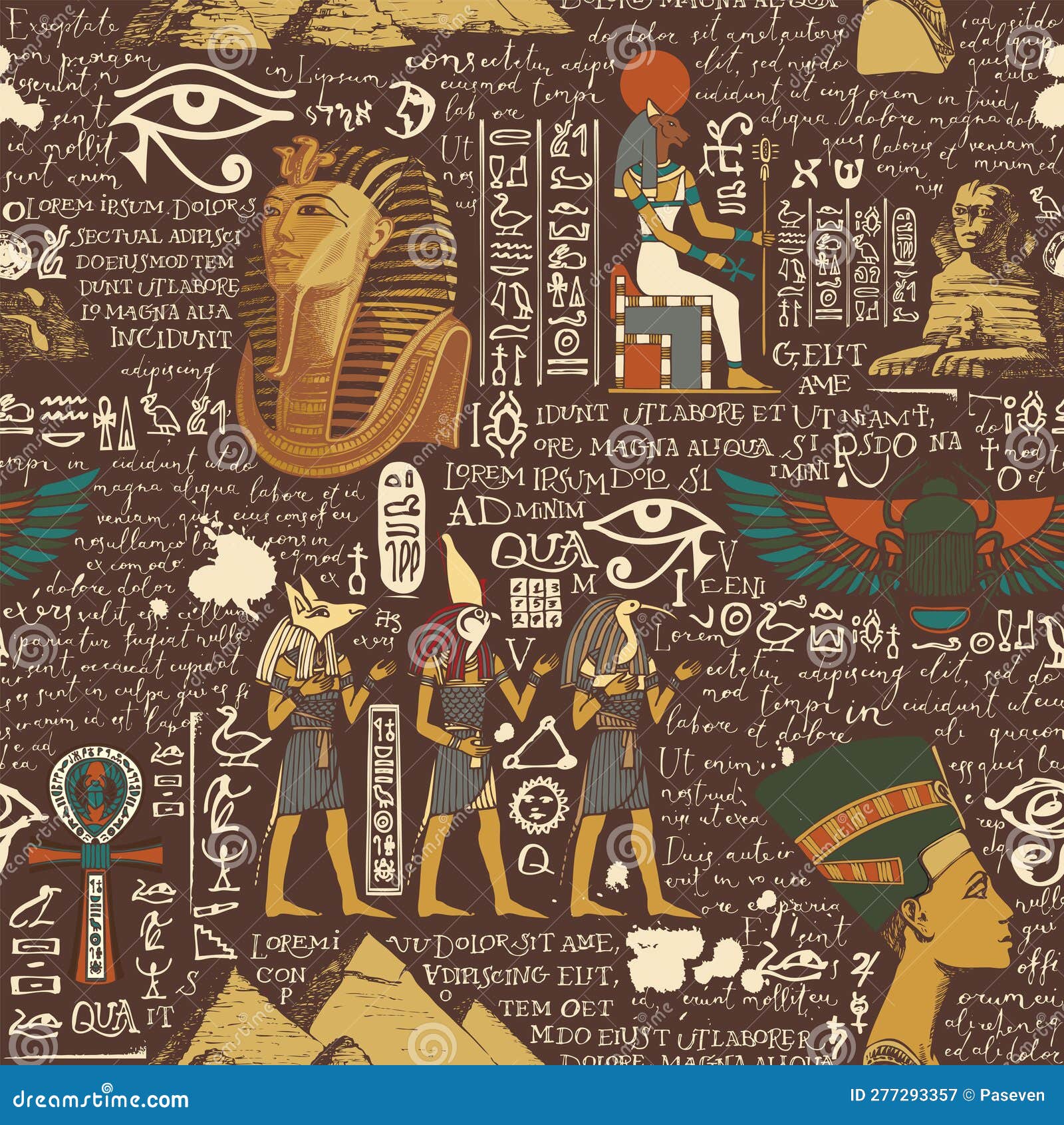 Seamless Pattern on an Ancient Egypt Theme Stock Vector - Illustration ...