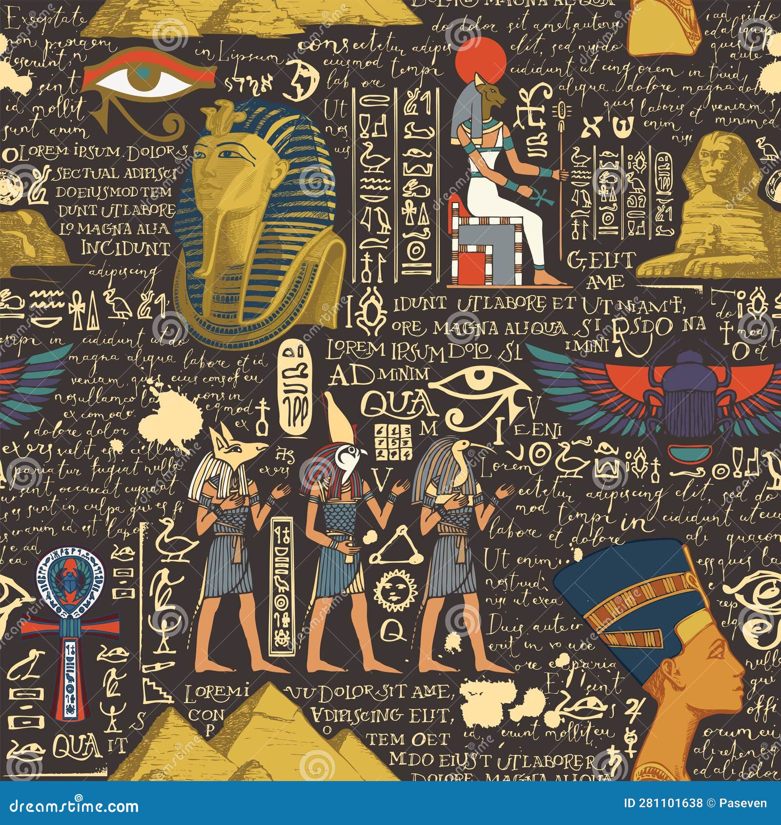 Seamless Pattern on an Ancient Egypt Theme Stock Vector - Illustration ...