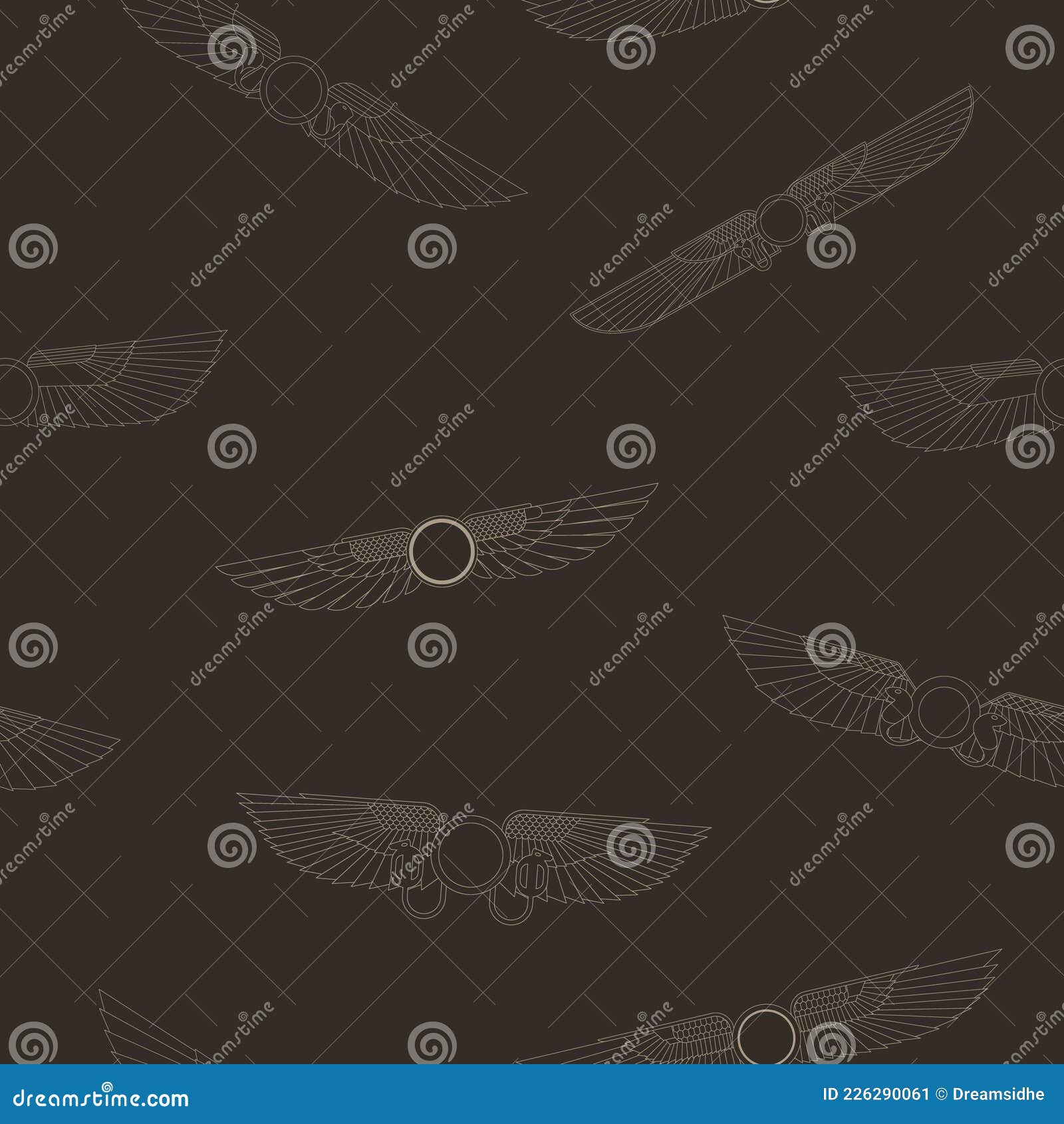 Seamless Pattern with Ancient Egyptian Symbol Winged Sun Stock Vector ...