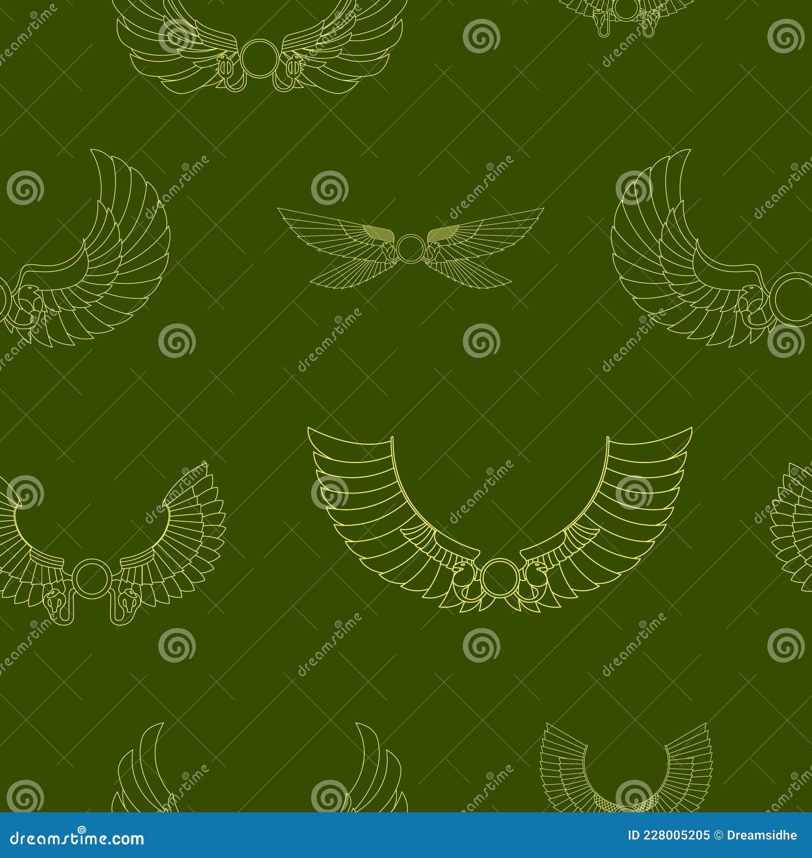 Seamless Pattern with Ancient Egyptian Symbol Winged Sun Stock Vector ...