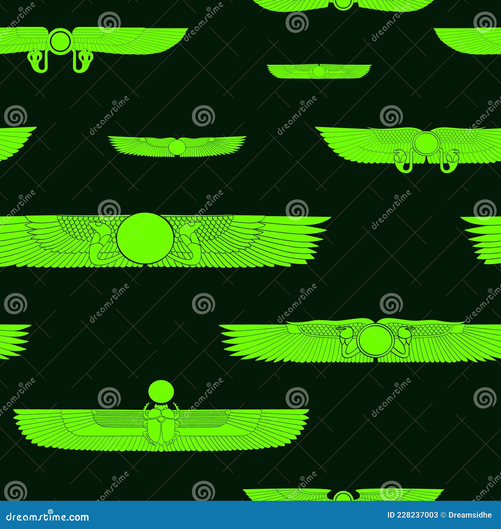 Seamless Pattern with Ancient Egyptian Symbol Winged Sun Stock Vector ...