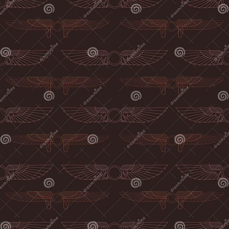 Seamless Pattern with Ancient Egyptian Symbol Winged Sun Stock Vector ...