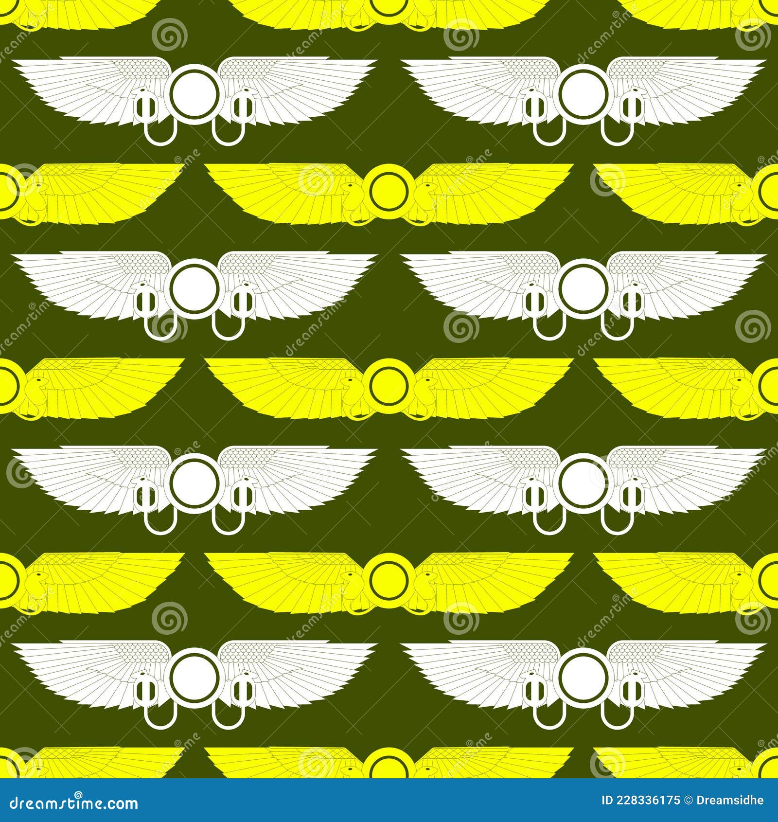 Seamless Pattern with Ancient Egyptian Symbol Winged Sun Stock Vector ...
