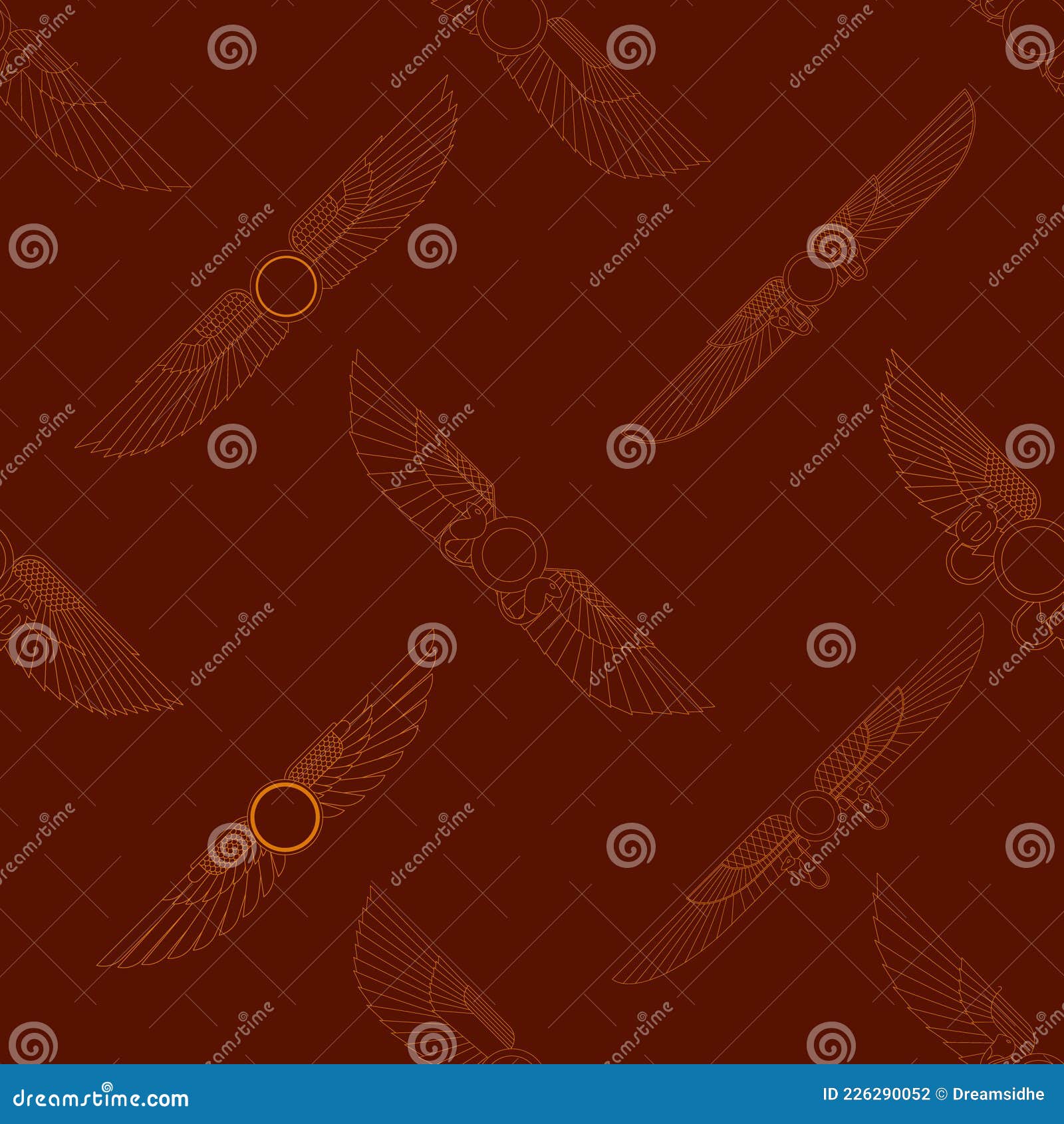 Seamless Pattern with Ancient Egyptian Symbol Winged Sun Stock Vector ...