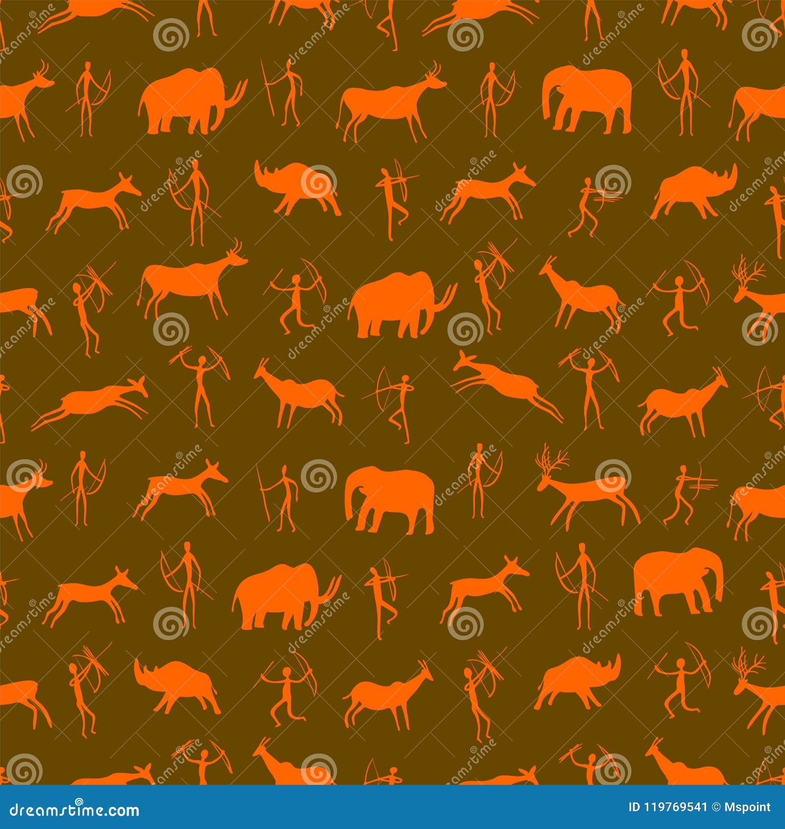 Seamless Pattern. Ancient Rock Drawing with Primitive People and ...