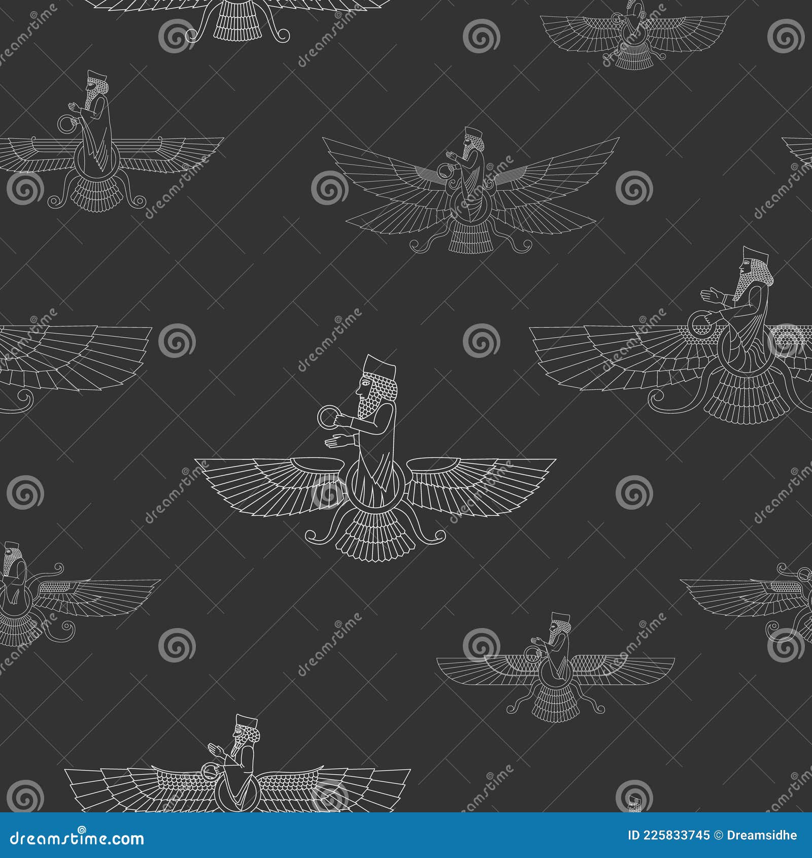 Seamless Pattern with Ancient Sumerian Symbol Faravahar Stock Vector ...