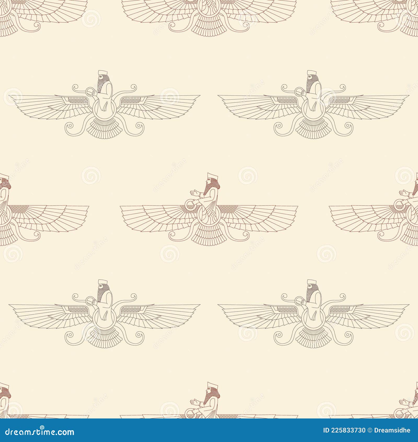 Seamless Pattern With Ancient Sumerian Symbol Faravahar Vector ...