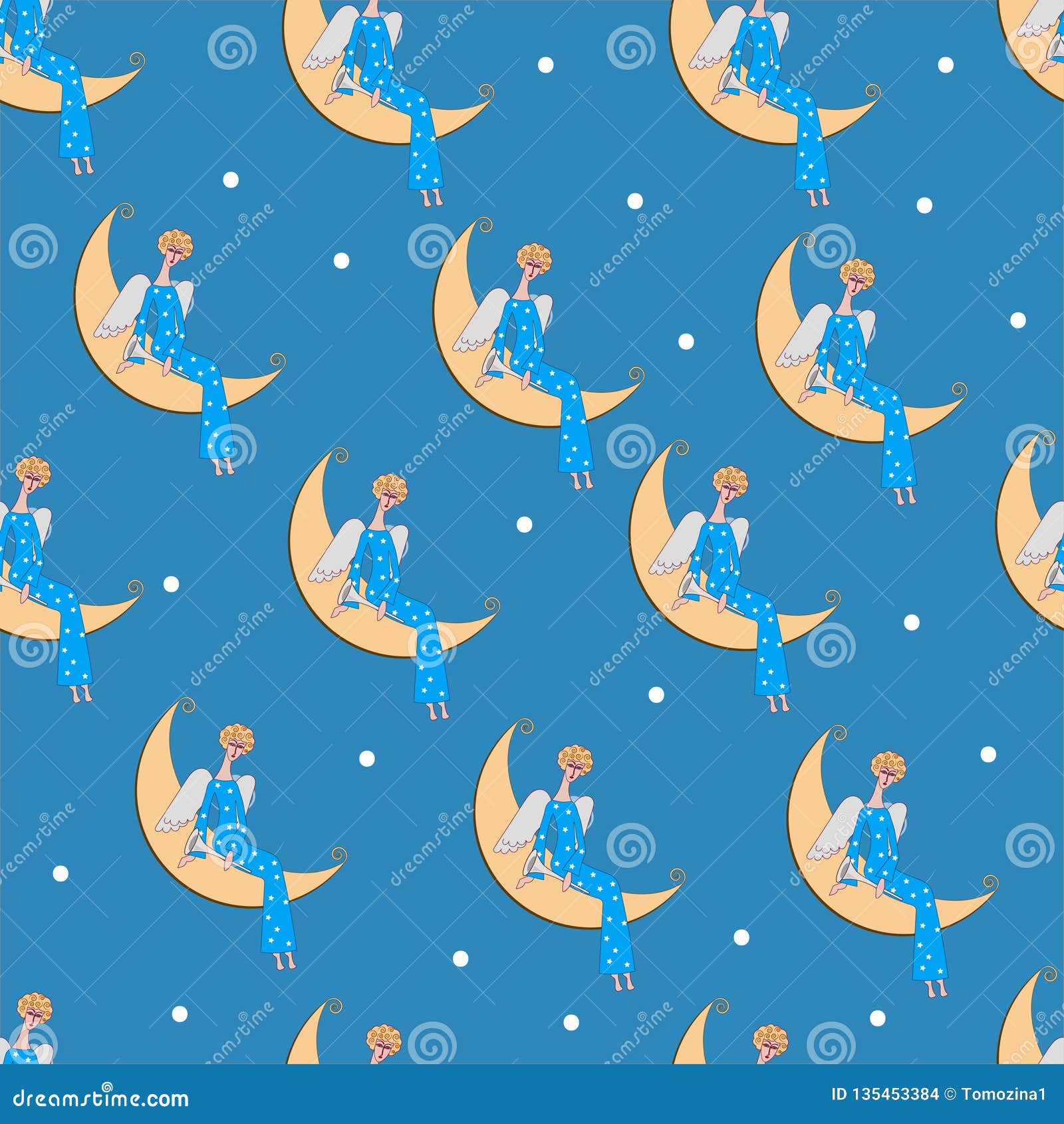 Seamless Pattern Angel on Moon Stock Vector - Illustration of fabric ...