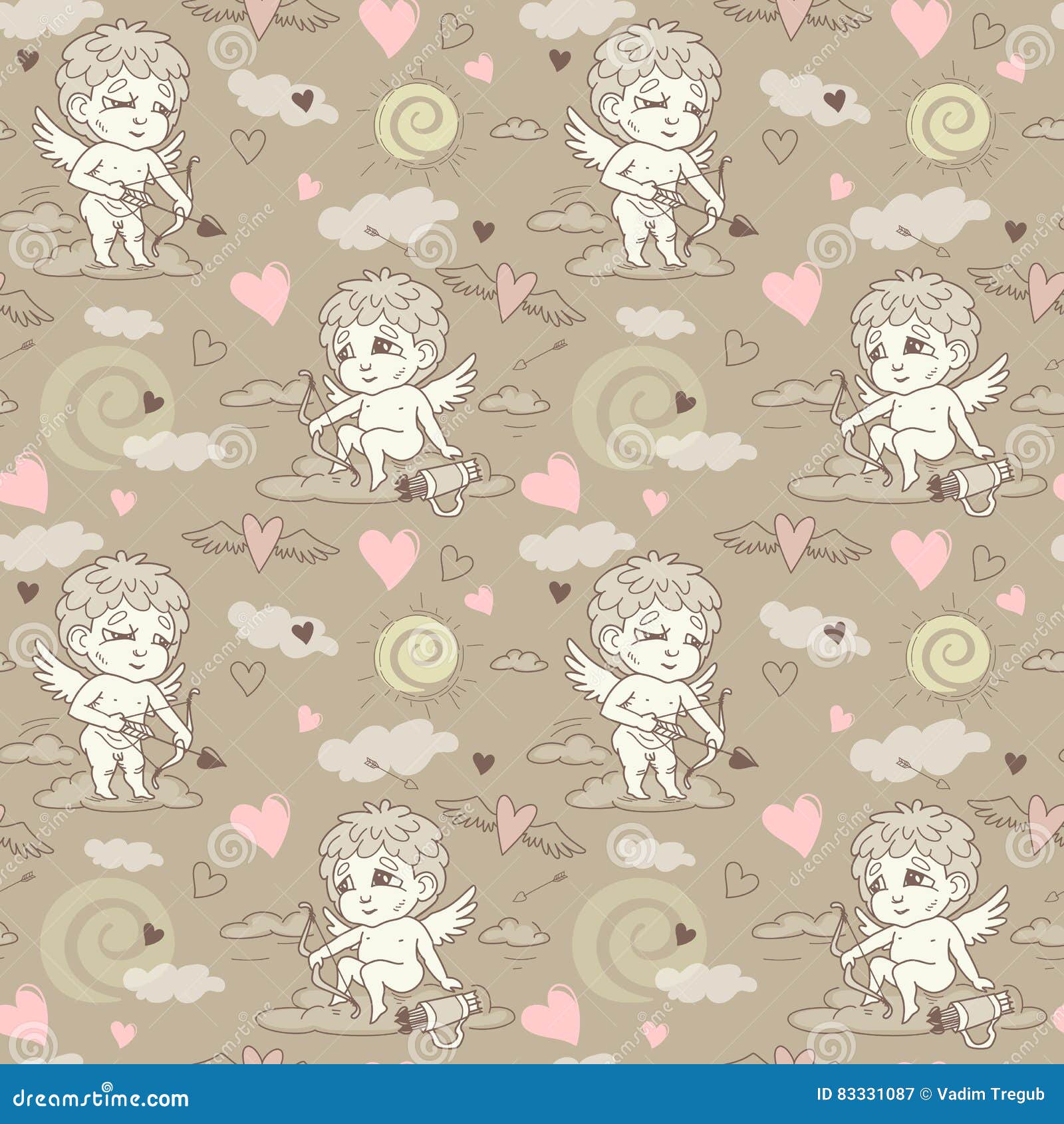 Seamless Pattern with Angels and Cupids Valentine`s Day Stock ...