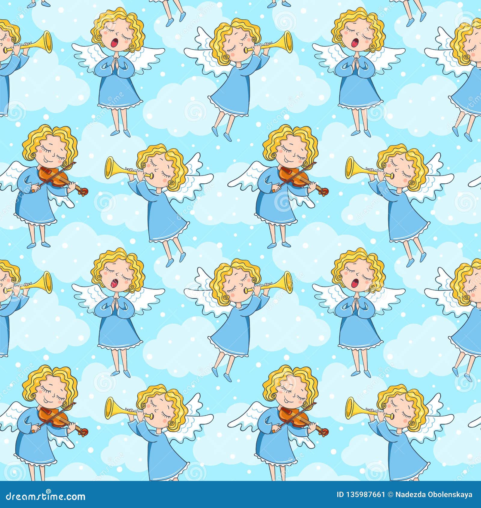Seamless pattern of angels stock vector. Illustration of halo - 135987661
