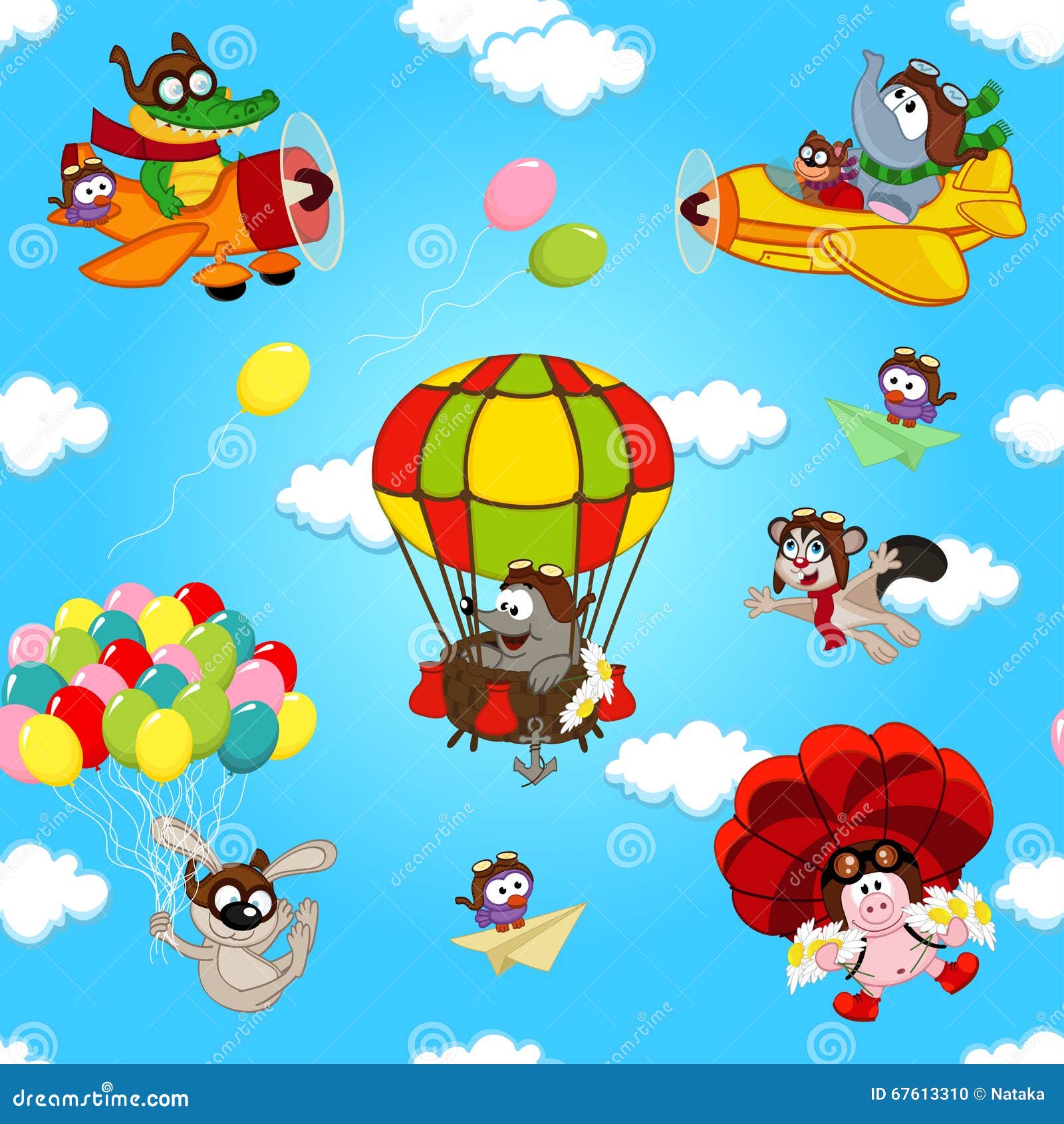 Parachute And Animals Vector Illustration | CartoonDealer.com #17475304