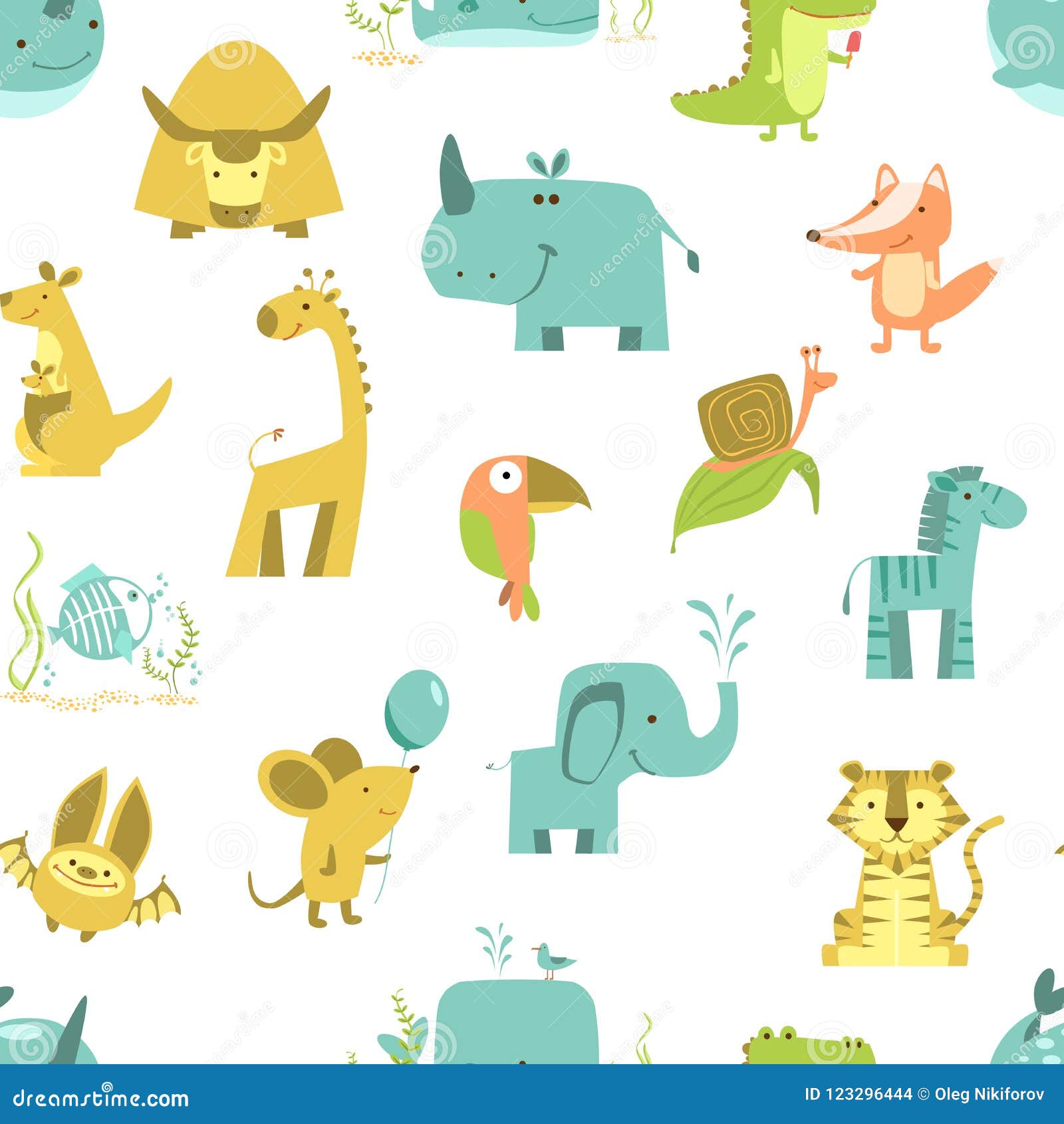 Seamless Pattern of Animals Stock Illustration - Illustration of mouse ...