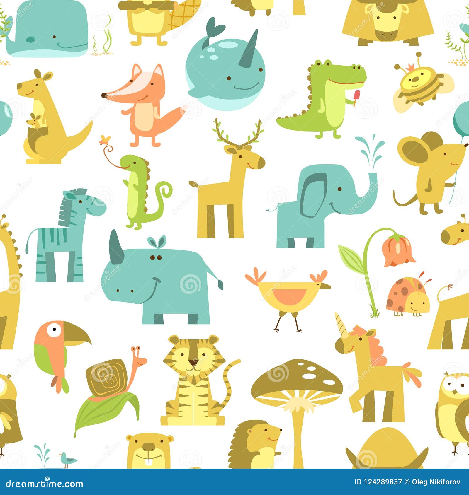 Seamless Pattern of Animals Stock Illustration - Illustration of ...