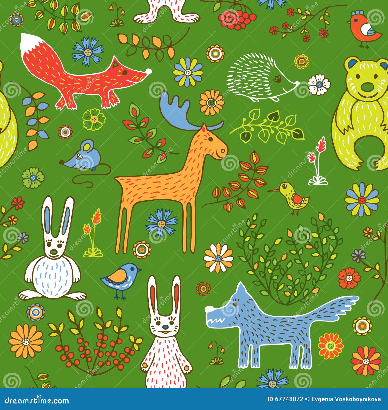 Seamless Pattern of Animals in the Forest Stock Vector - Illustration ...