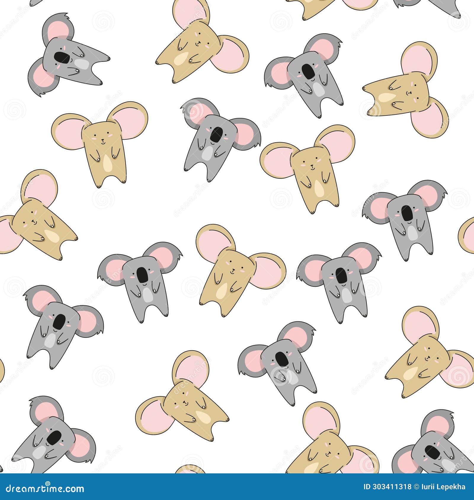 Seamless Pattern with Animals Koala and Mouse. Animal Cartoon Character ...