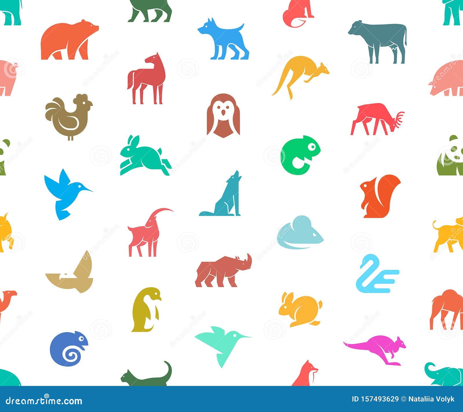 Seamless Pattern with Animals Logos Stock Vector - Illustration of ...