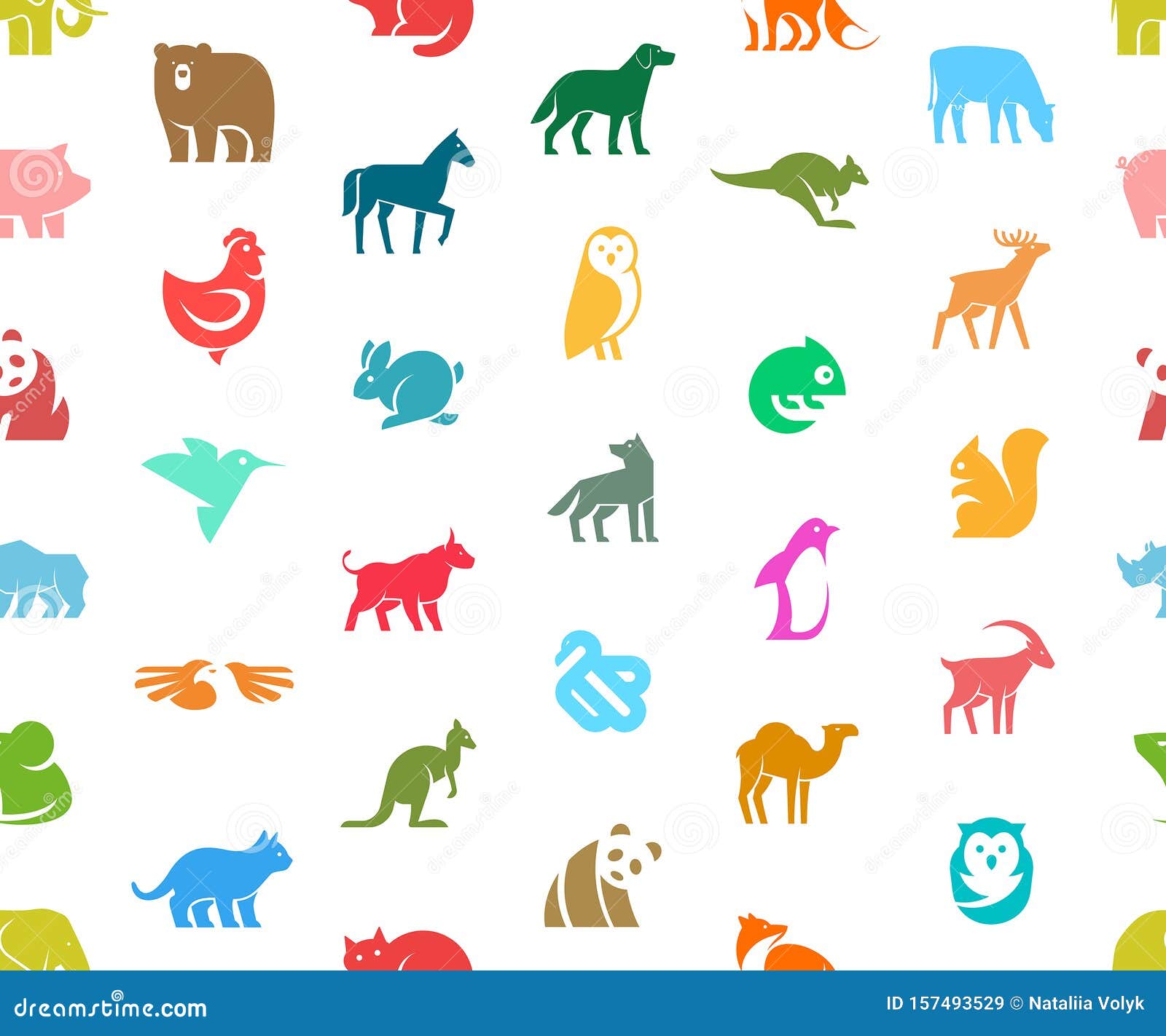 Seamless Pattern with Animals Logos Stock Vector - Illustration of ...