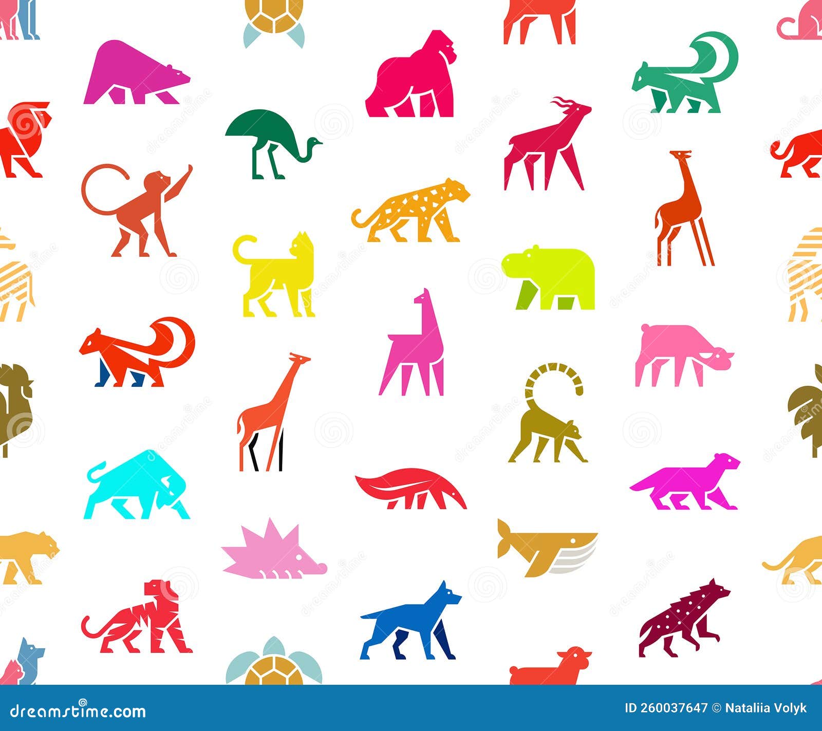 Seamless Pattern with Animals Logos Stock Vector - Illustration of ...