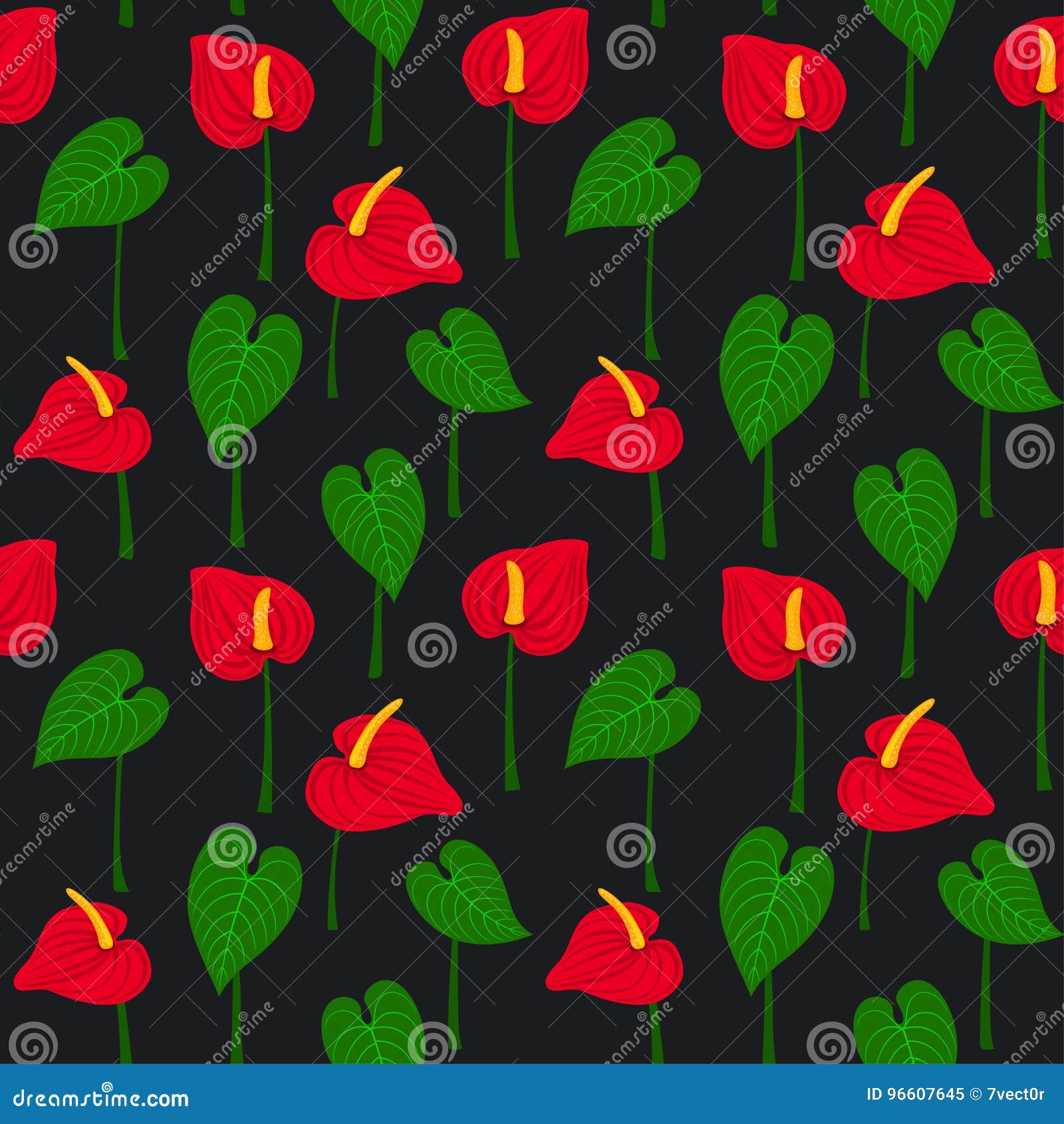 Seamless Pattern with Anthurium Flowers and Leaves. Stock Vector ...