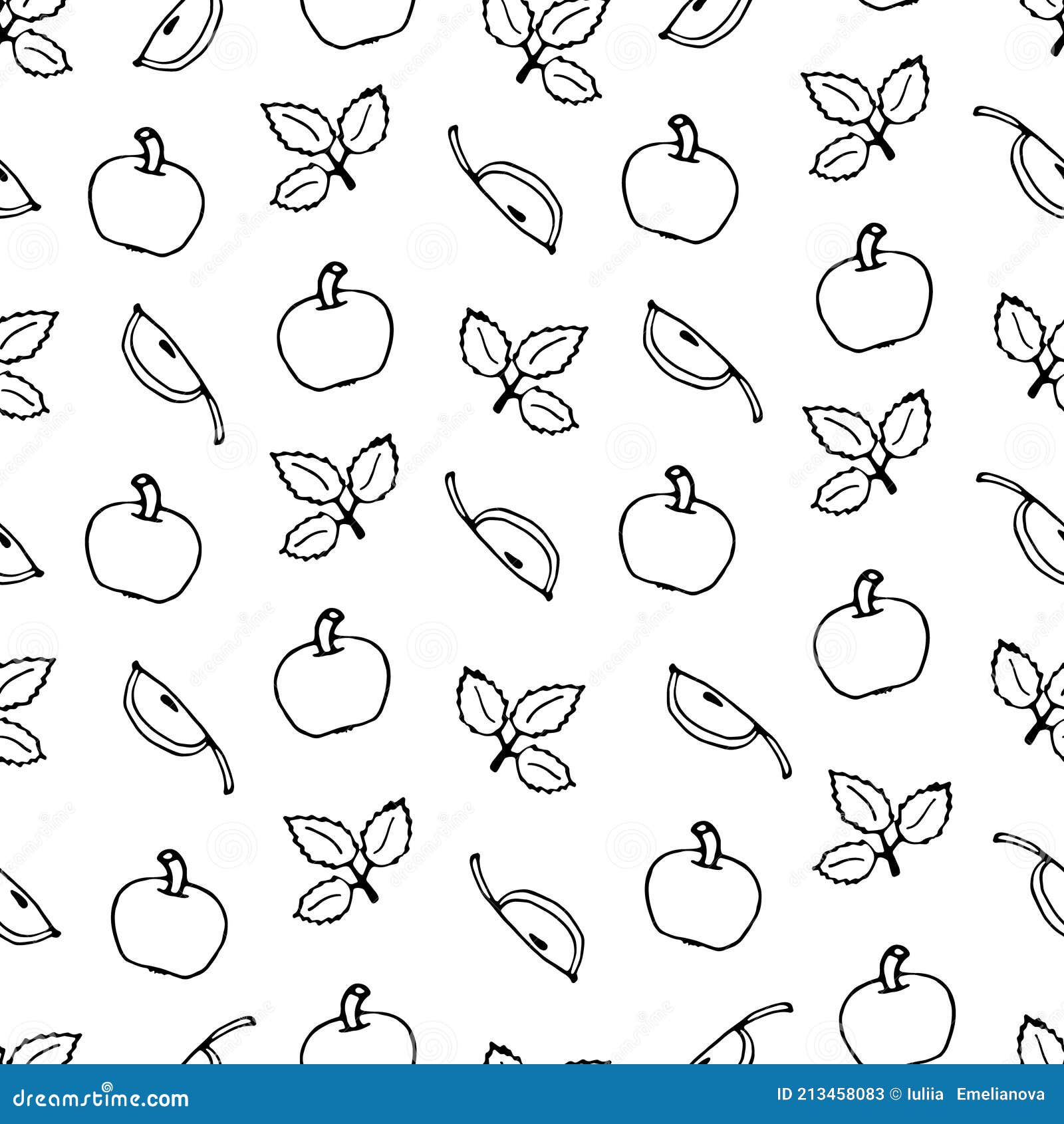 Seamless Pattern of Apple and Fall Leaves Outline on a White Background ...