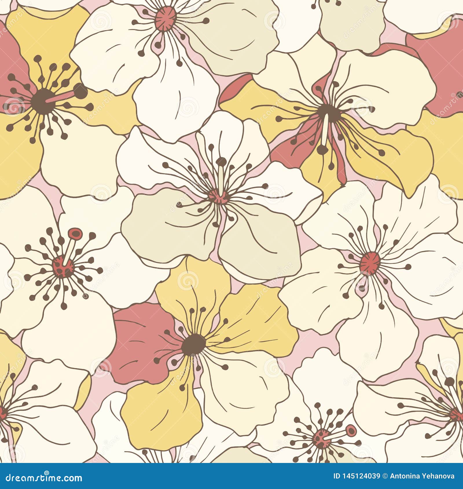 Seamless Pattern of Apple Flowers Stock Vector - Illustration of botany ...