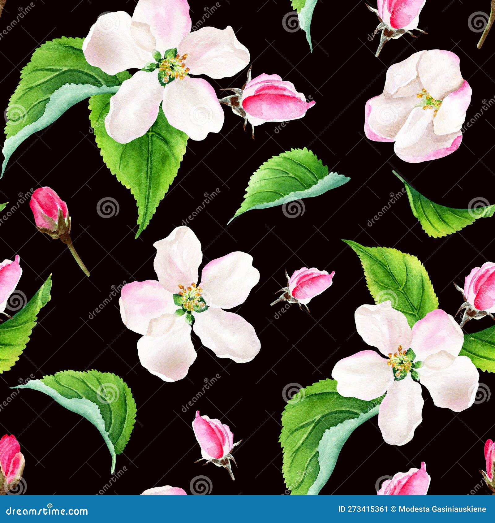 Seamless Pattern with Apple Tree Floral Elements. Watercolor ...