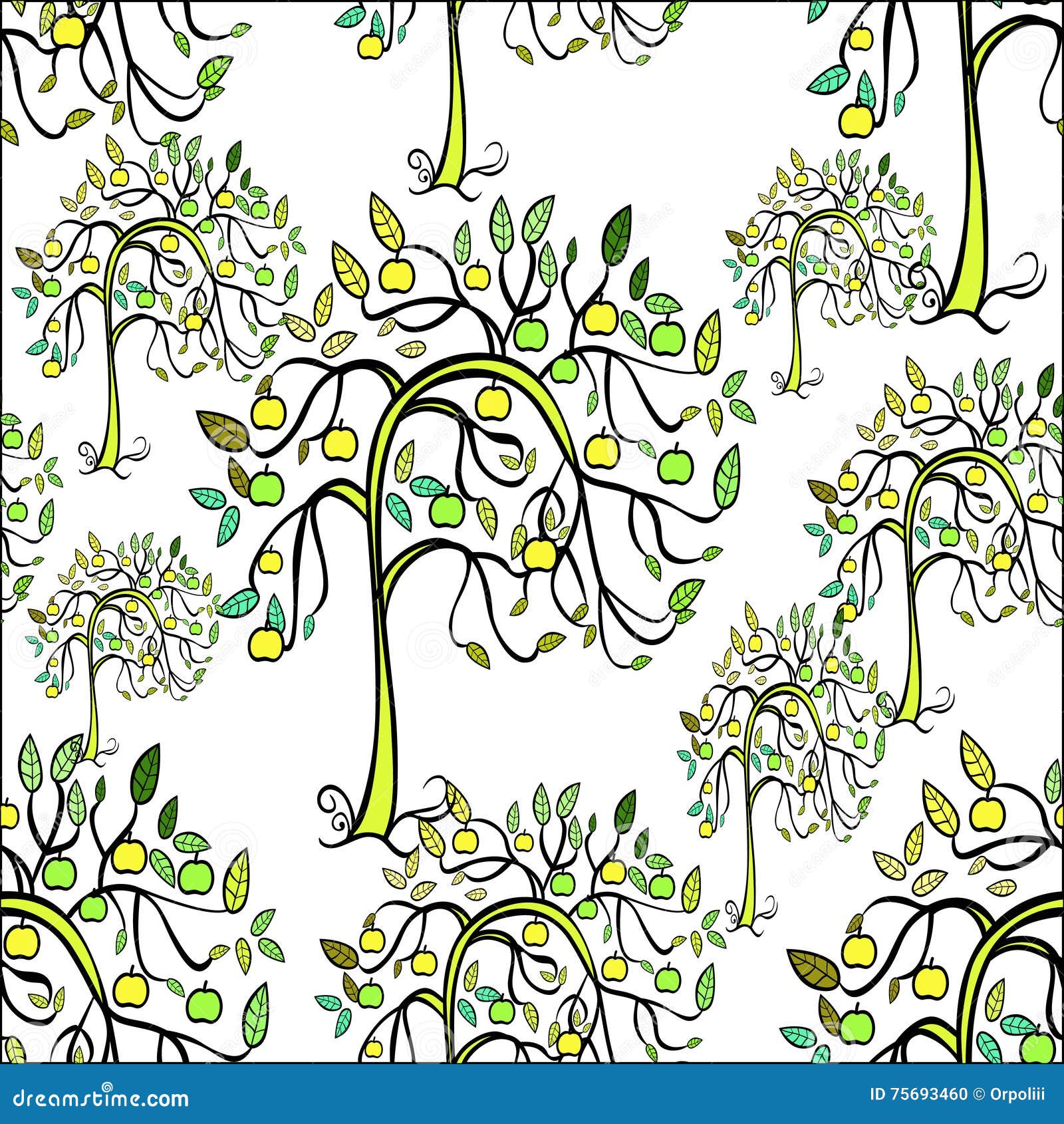 Seamless Pattern of Apple Tree. Vector Illustration Stock Vector ...