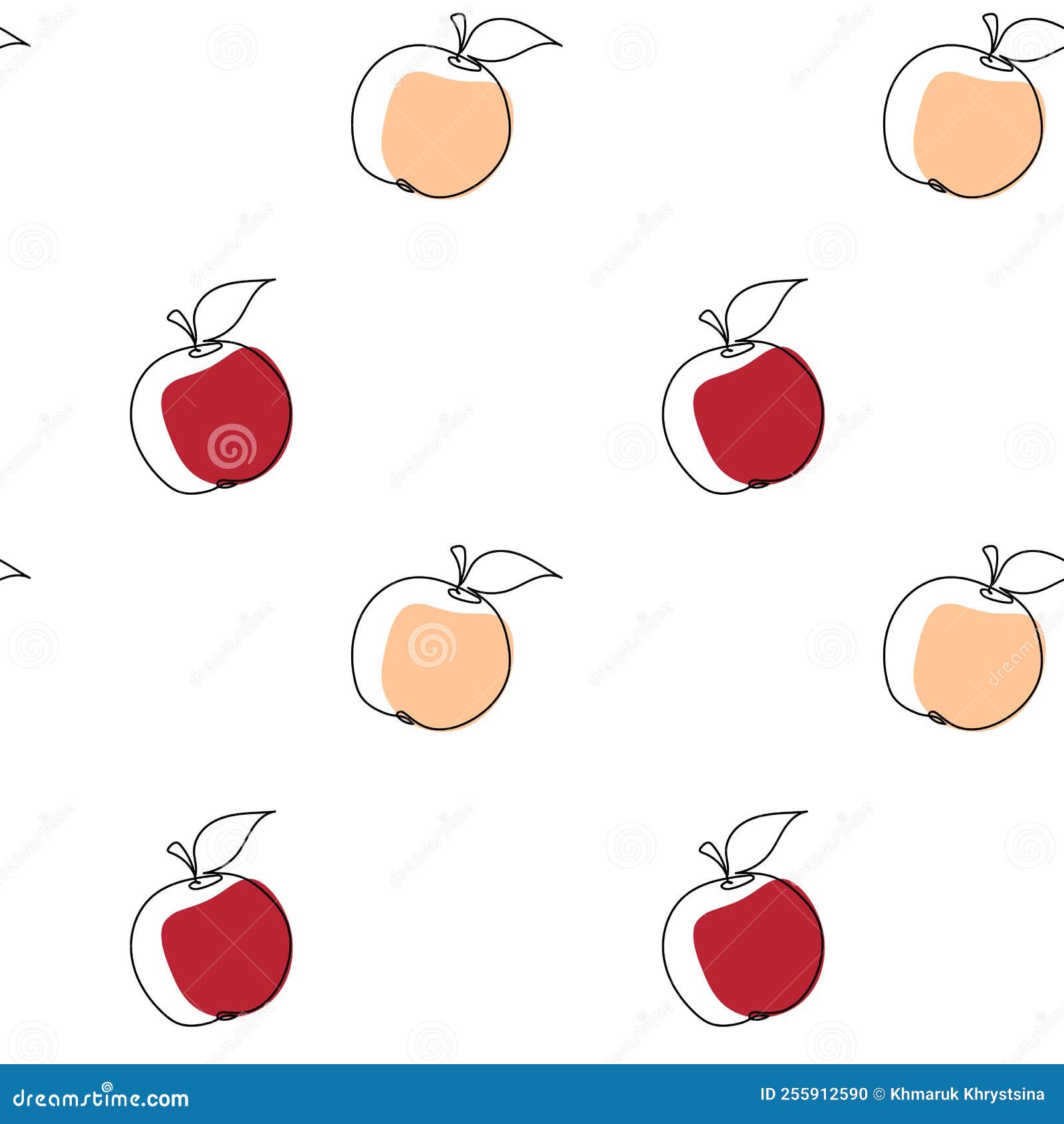 Seamless Pattern with Apple on a White Background.Line Art Style Stock ...