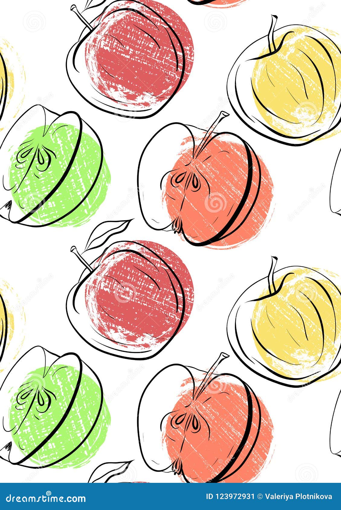 Seamless Pattern with Apples of Different Shapes. Single and Halves of ...