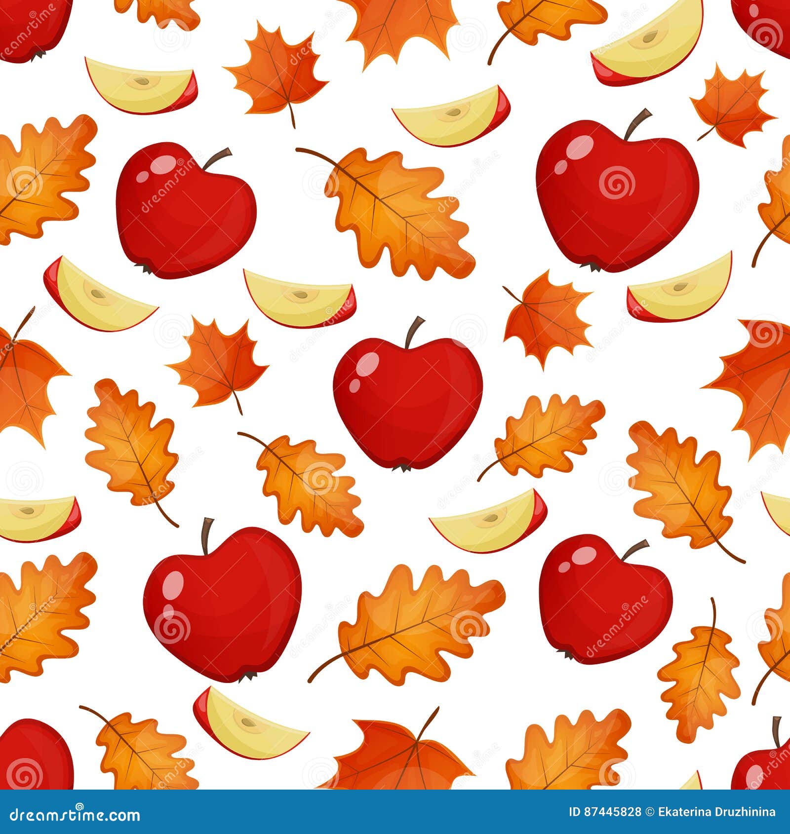 Seamless Pattern with Apples and Leaves Stock Vector - Illustration of ...