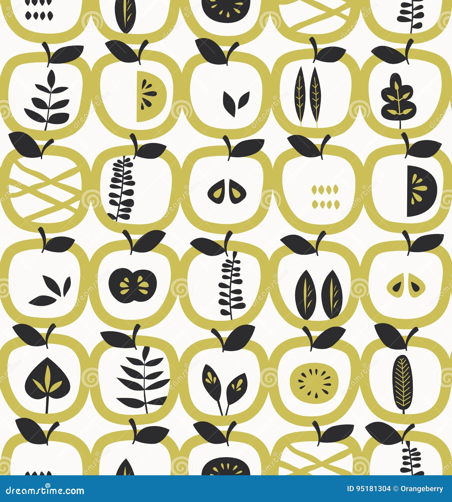 Seamless Pattern with Apples and Leaves Stock Vector - Illustration of ...