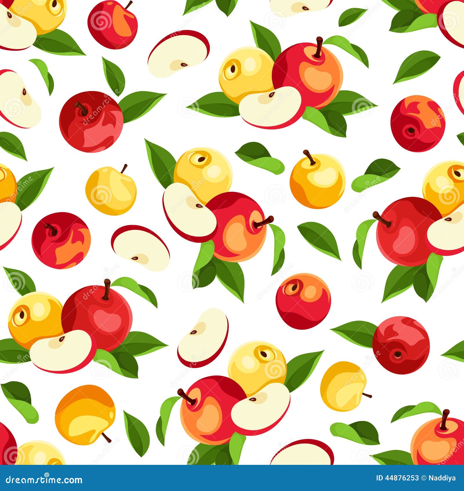 Seamless Pattern With Apples And Leaves Vector Illustration Stock