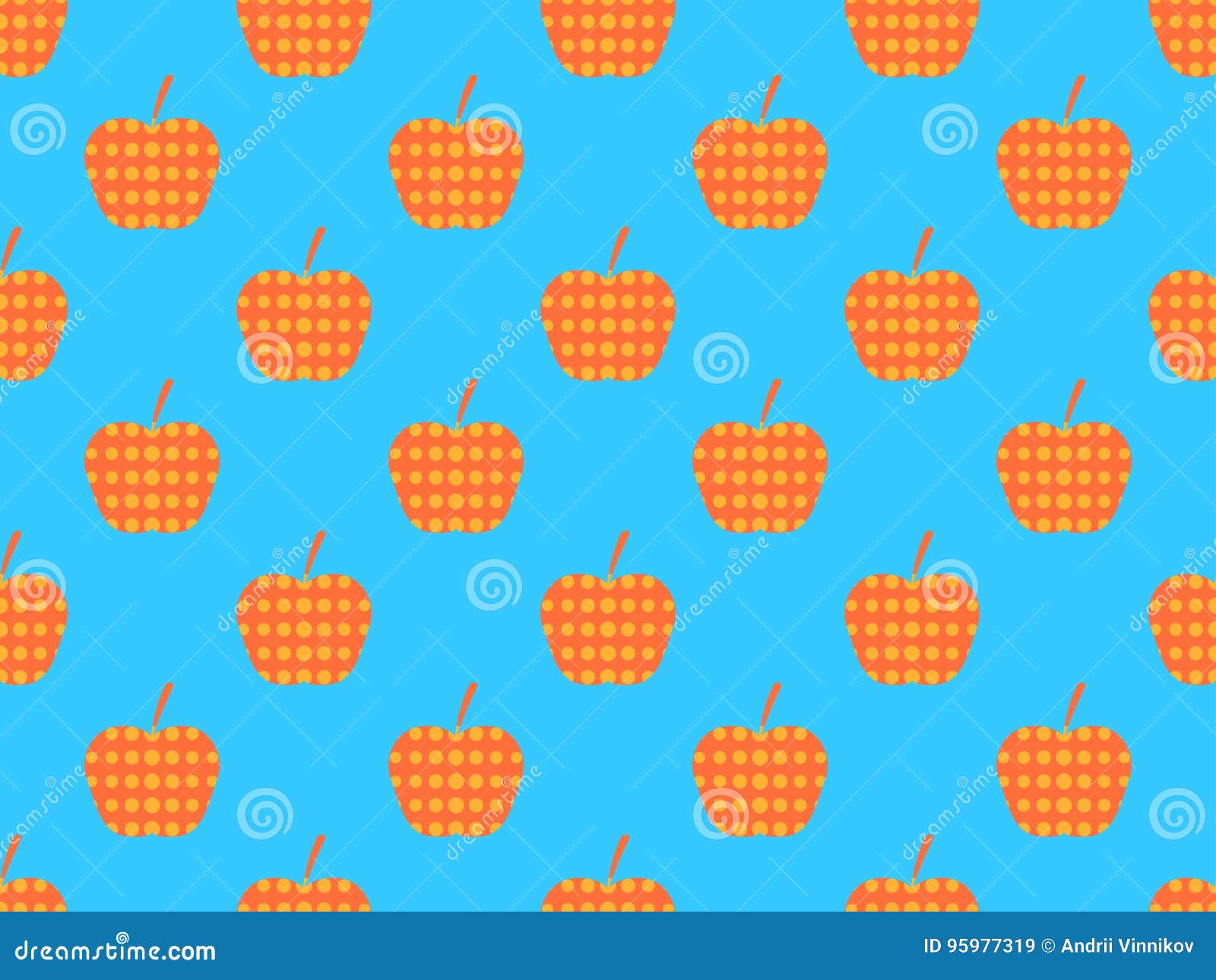 Seamless Pattern with Apples in Pop Art Style with Dots. Vector Stock ...