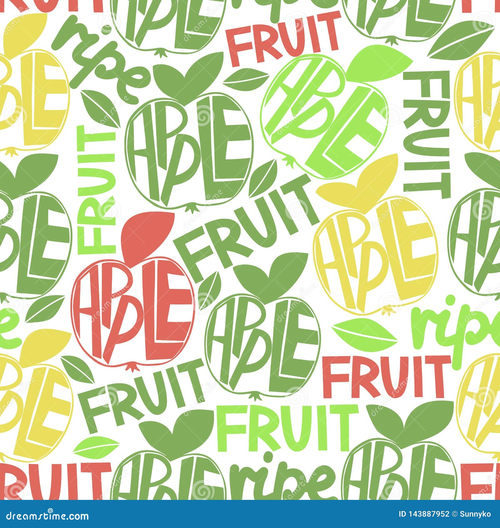 Seamless Pattern with Apples and Words Fruit, Ripe Stock Illustration ...