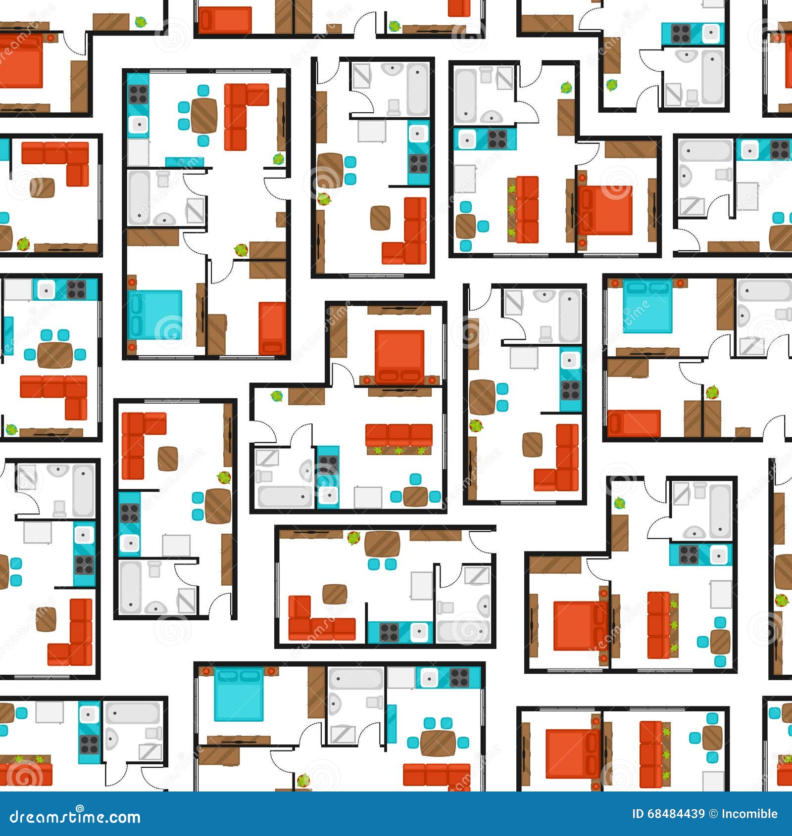 Seamless Pattern with Architectural Projects of Apartment and Furniture ...